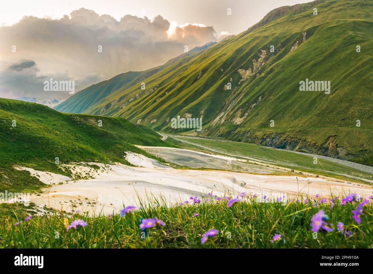 Travertines natural monument in scenic Truso valley in summer months ...