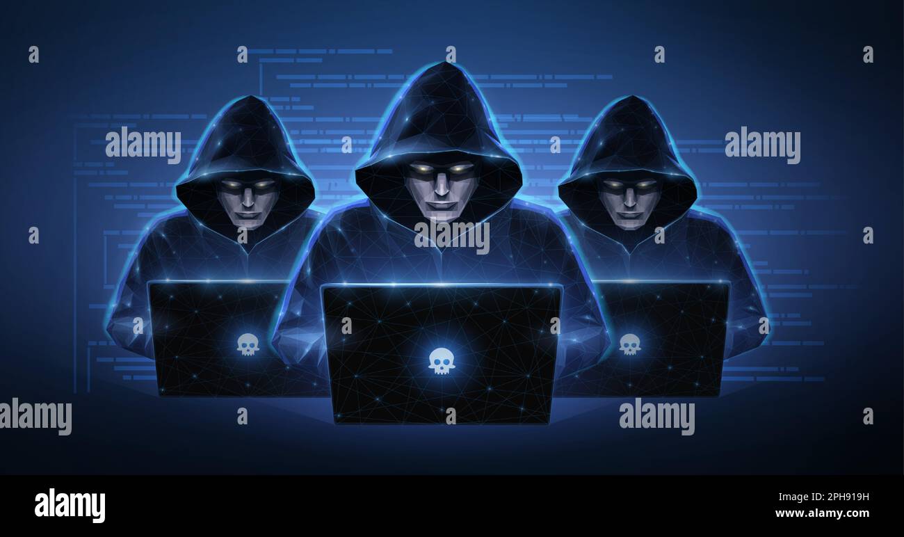 Hackers. Cyber criminals with laptops and code behind it Stock Vector ...