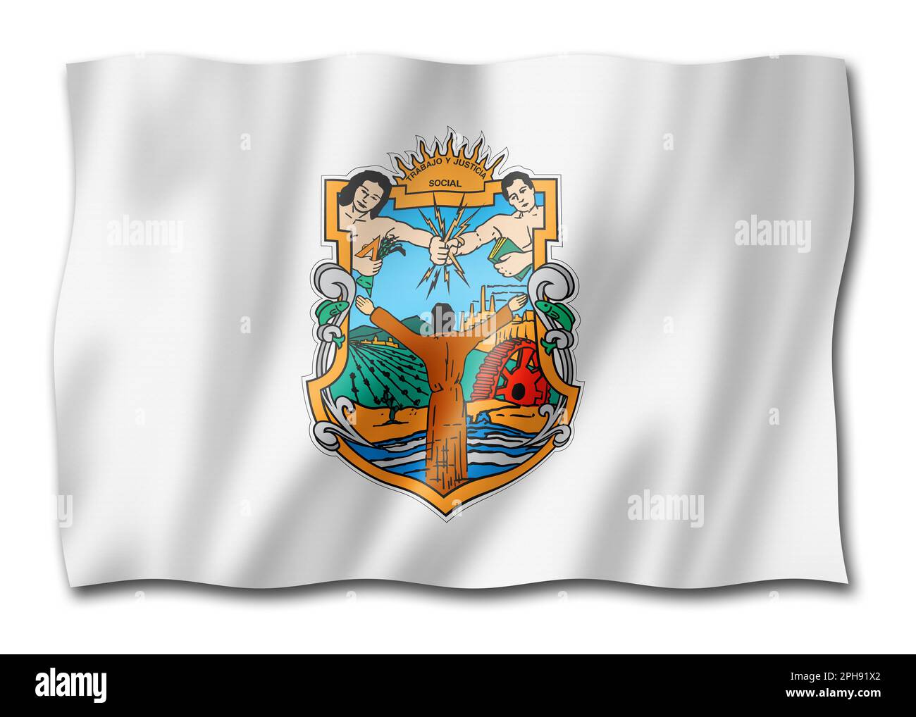 Baja California state flag, Mexico waving banner collection. 3D ...