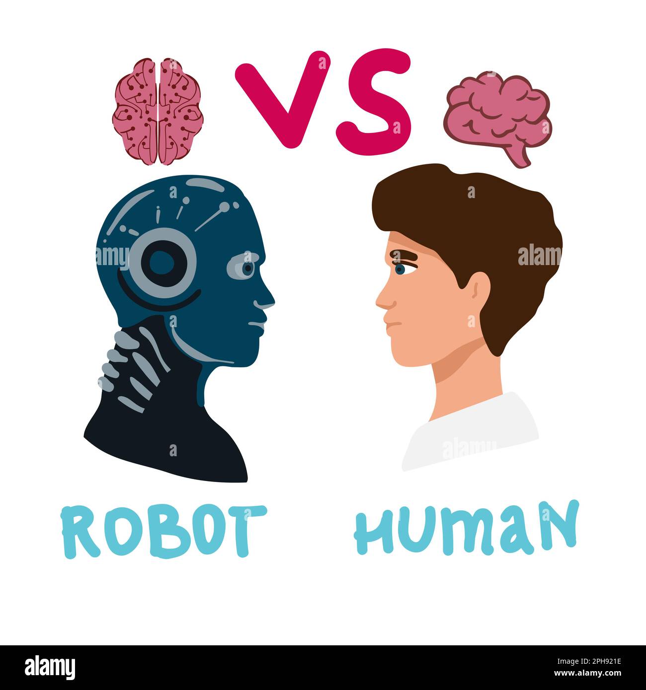 Vector cartoon Human businessman office manager man vs robot artificial ...