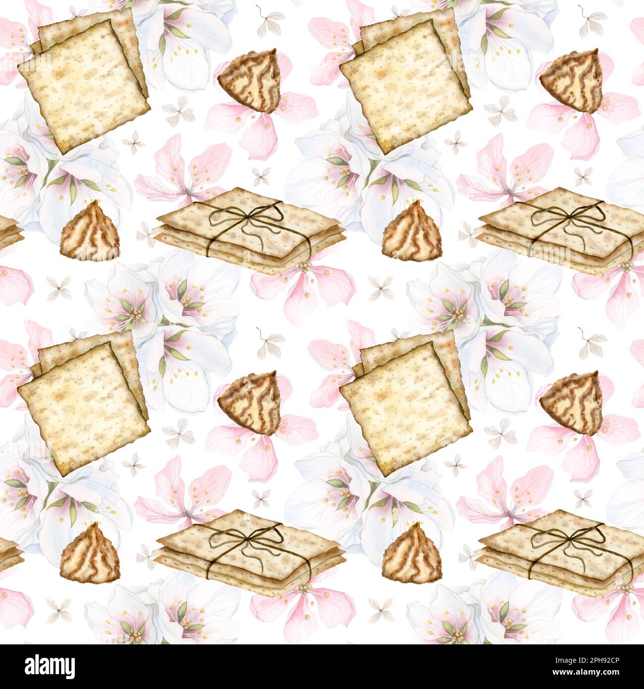 Matzah seamless pattern for the Jewish Passover, hand drawn watercolor ...