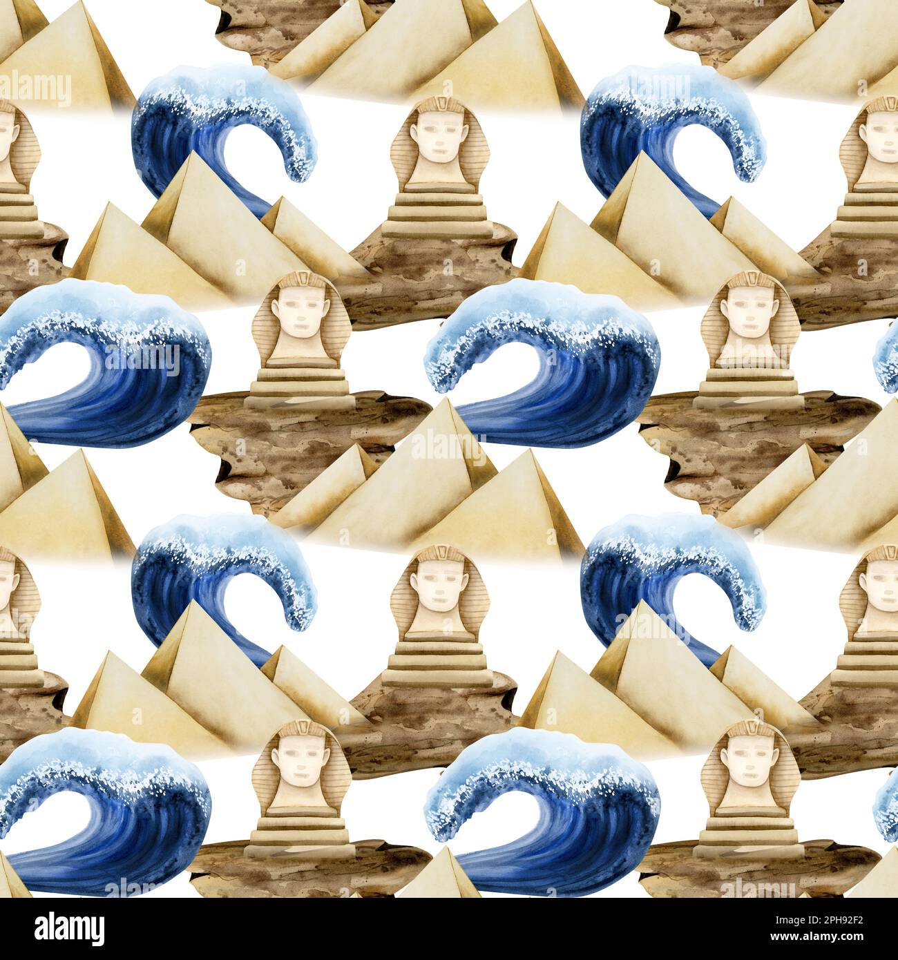 Egypt pyramids, Red sea, Egyptian Sphinx, desert landscape watercolor ...