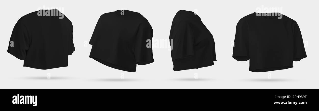 Black crop top mockup, 3D rendering, women's clothing set for branding ...