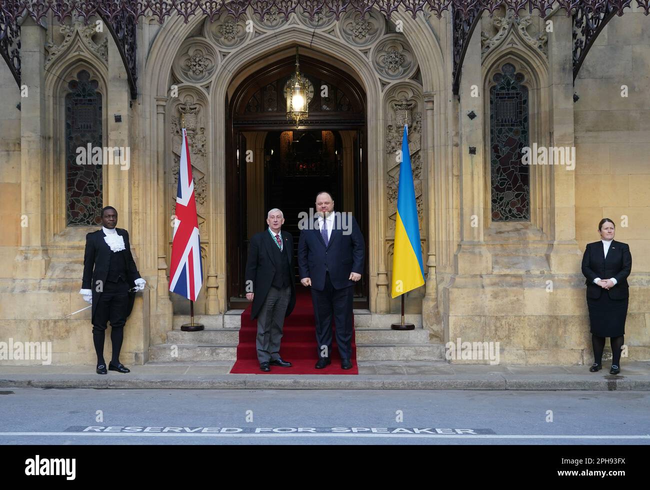 Speaker Sir Lindsay Hoyle (left) meets Ruslan Stefanchuk, the speaker ...
