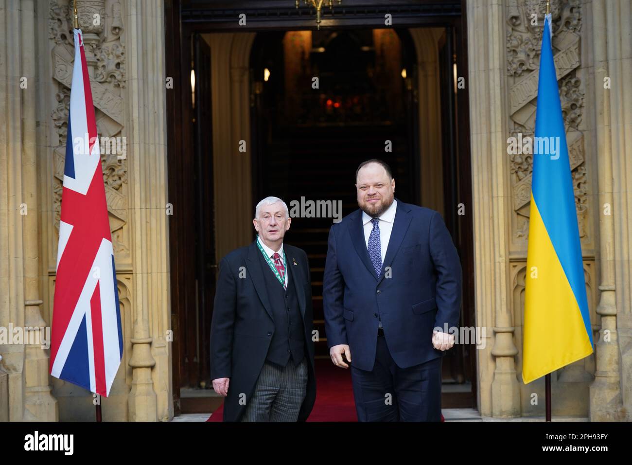 Speaker Sir Lindsay Hoyle (left) meets Ruslan Stefanchuk, the speaker ...