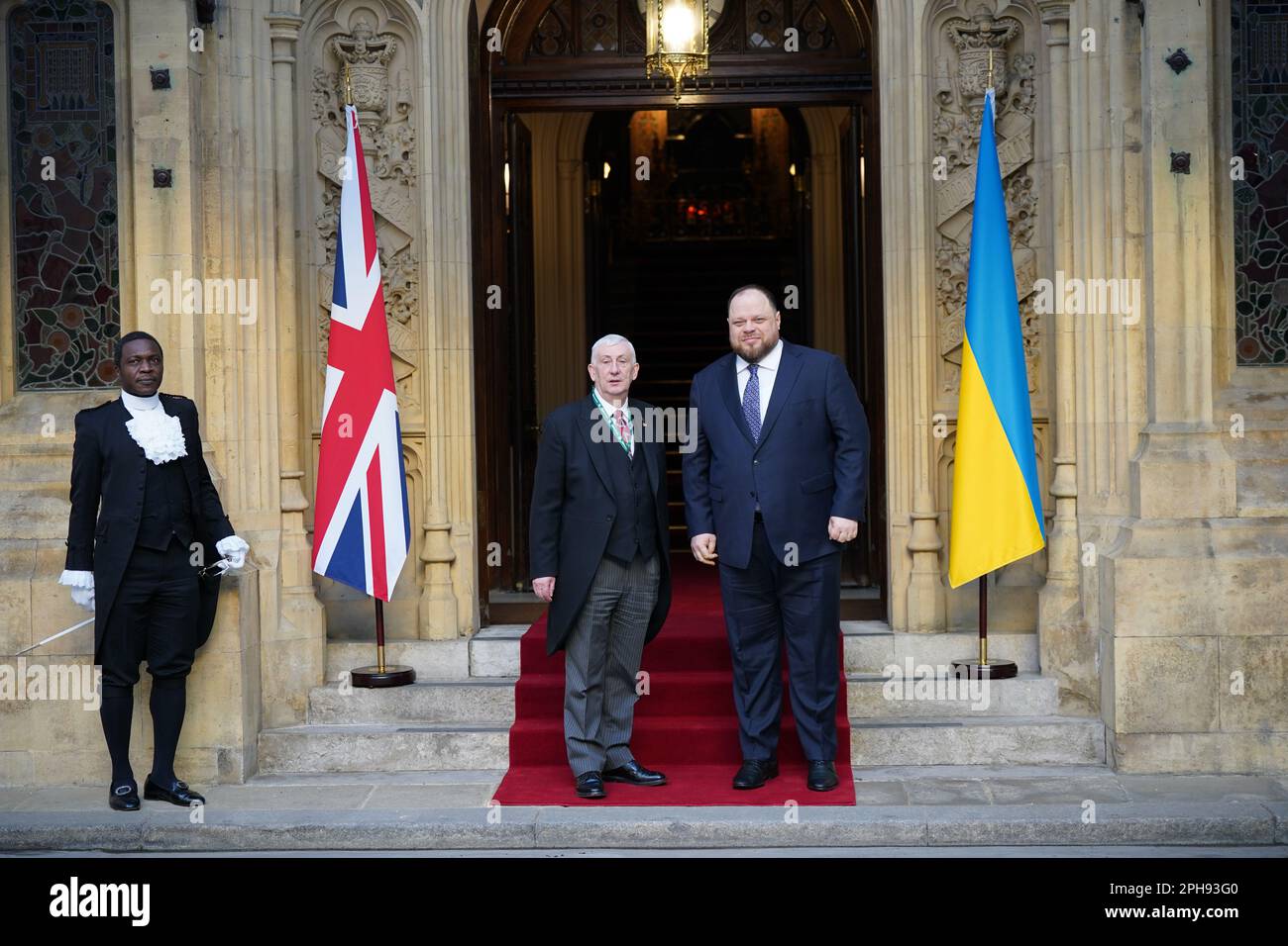 Speaker Sir Lindsay Hoyle (left) meets Ruslan Stefanchuk, the speaker ...
