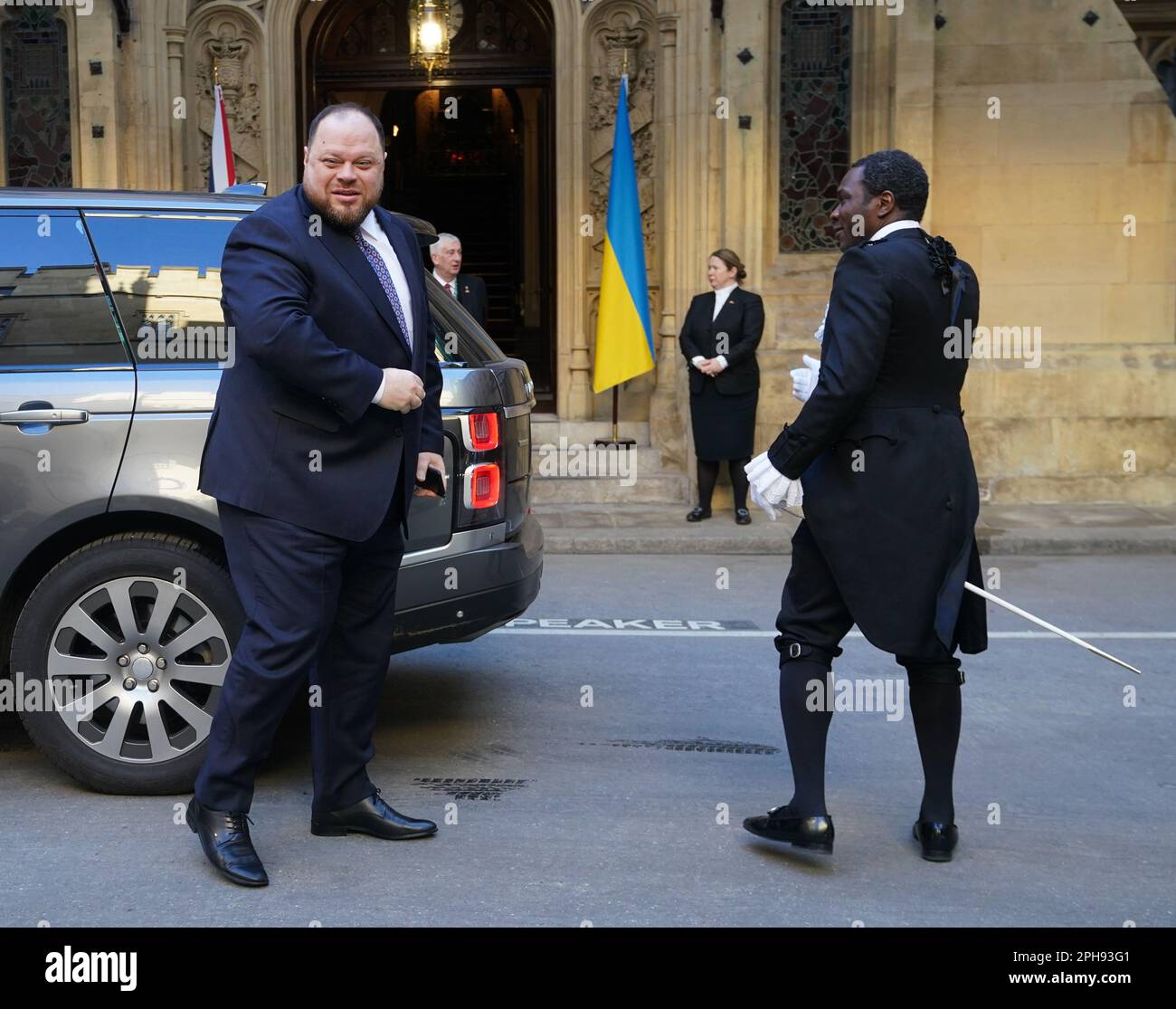 Ruslan Stefanchuk (left), the speaker and chairman of Verkhovna Rada ...
