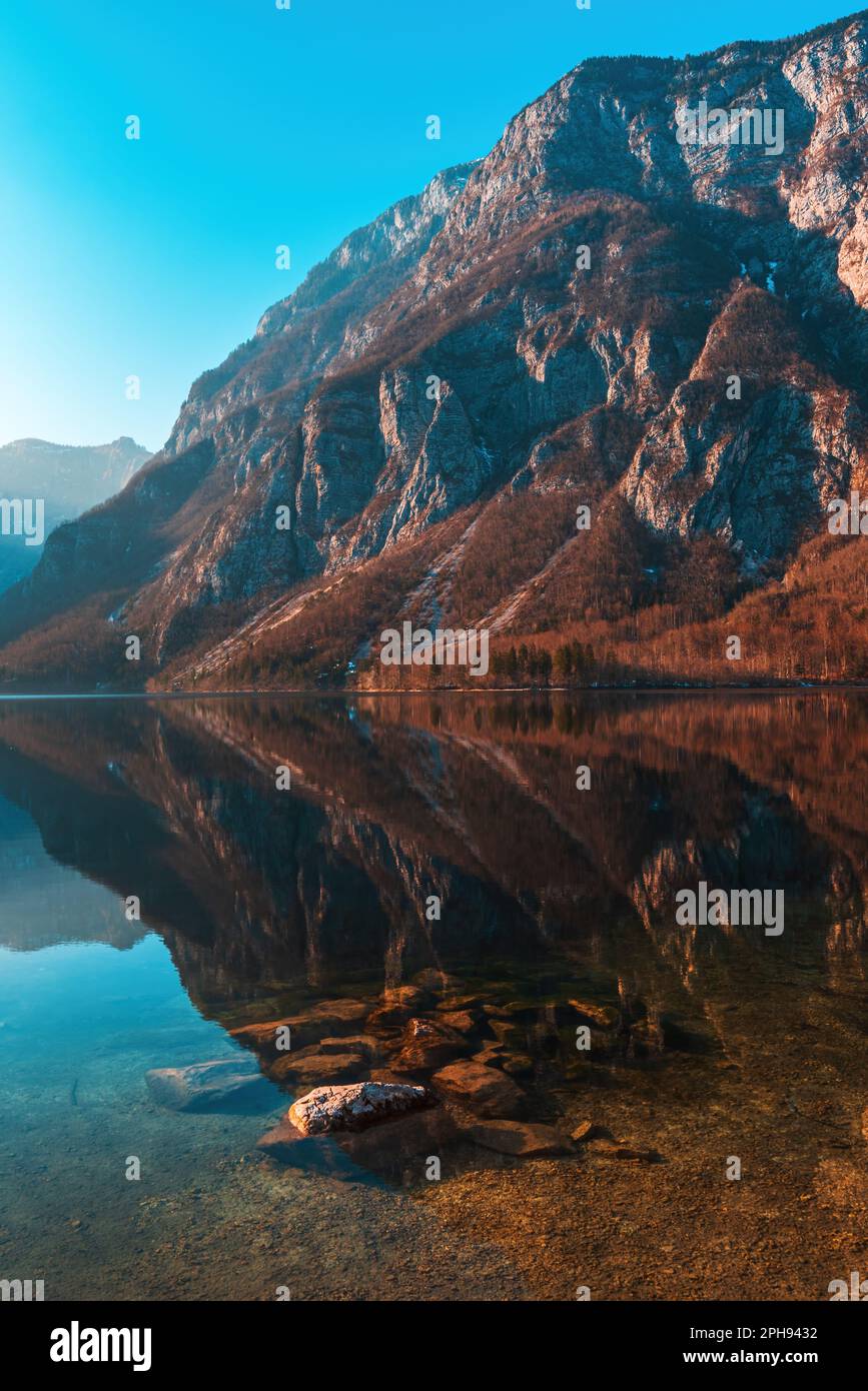Vogar mountain and lake Bohinj, beautiful scenic landscape of slovenian ...