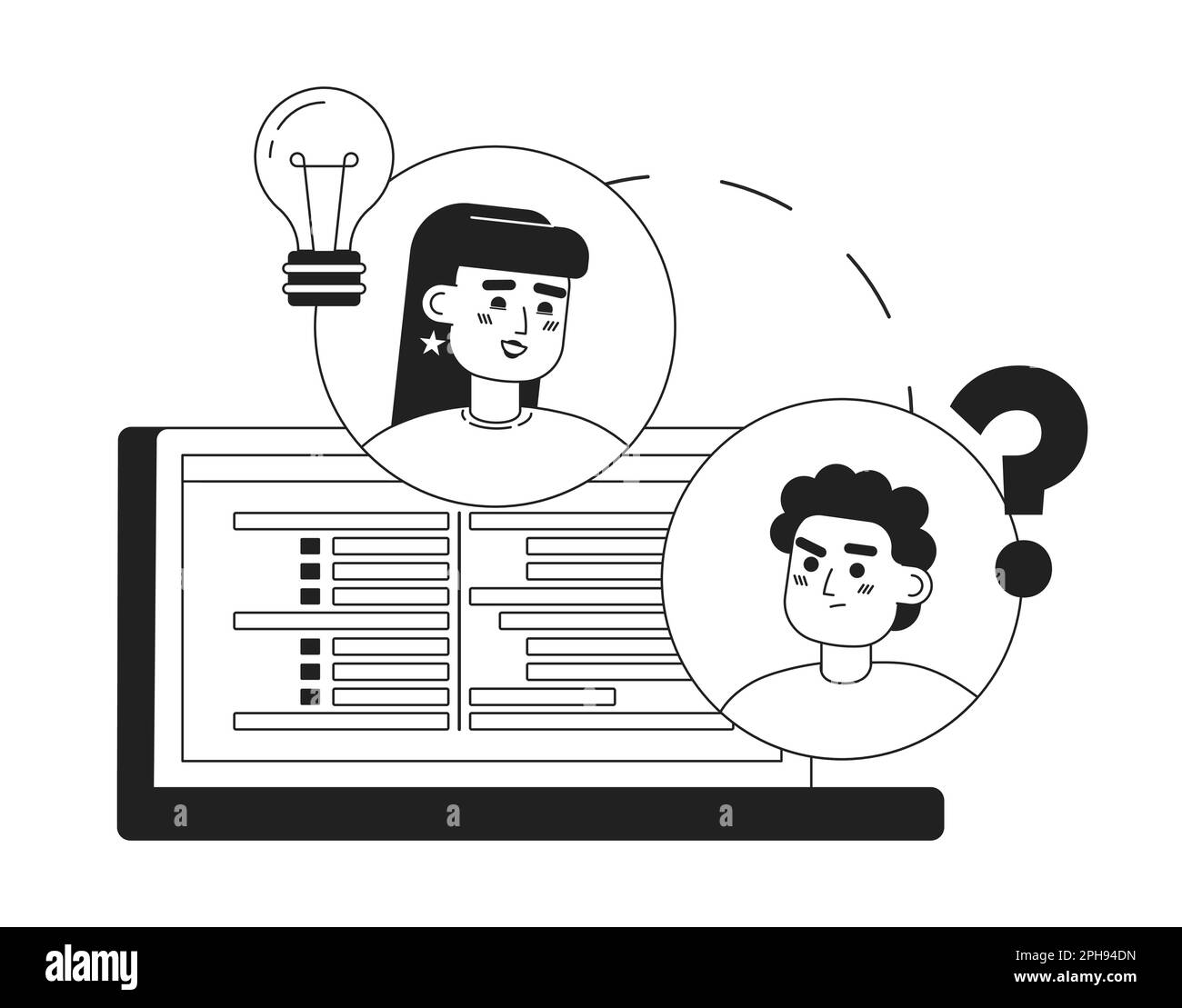 Effective communication in virtual team black and white concept vector spot illustration Stock ...