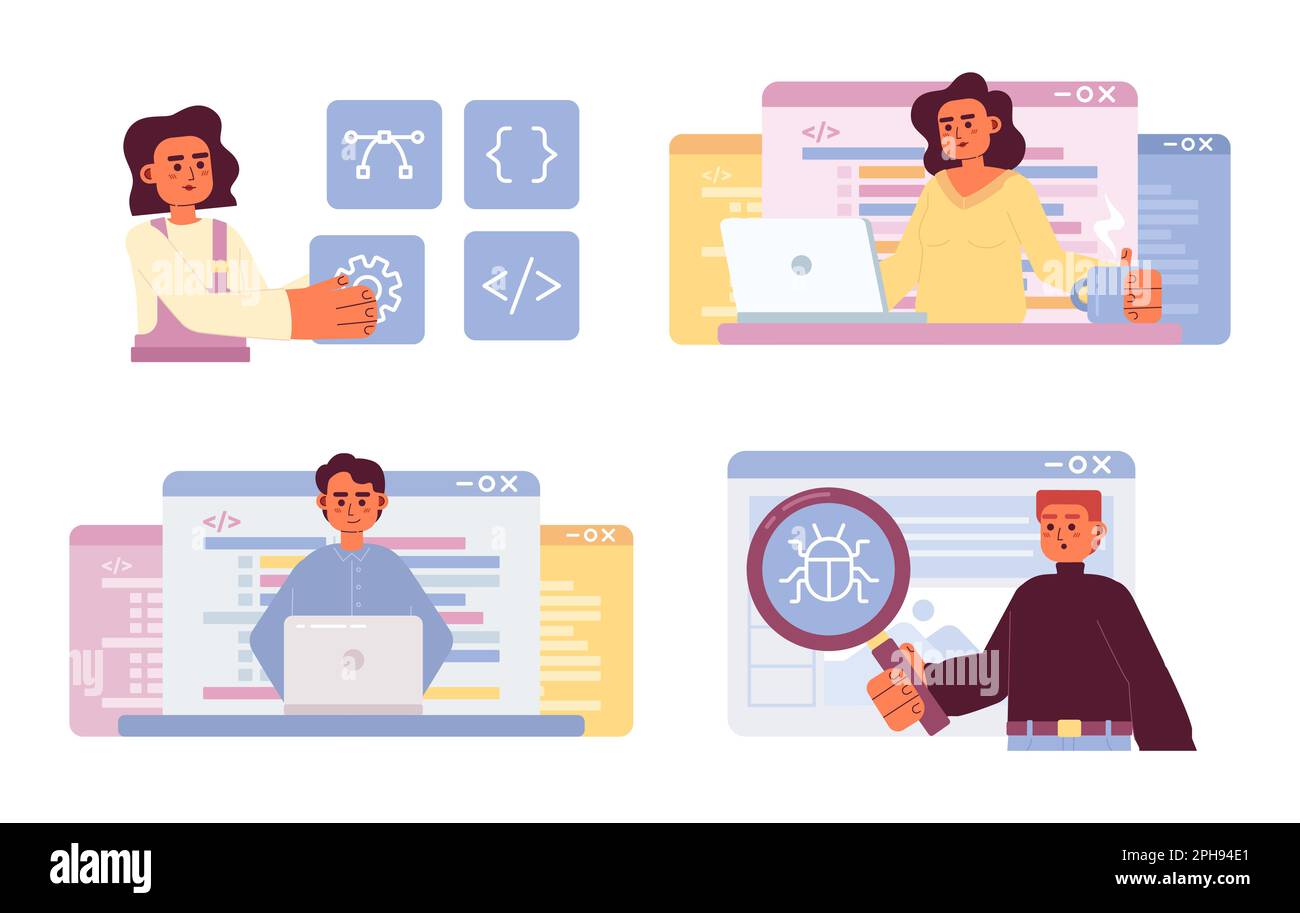 Web development process flat concept vector spot illustration pack ...