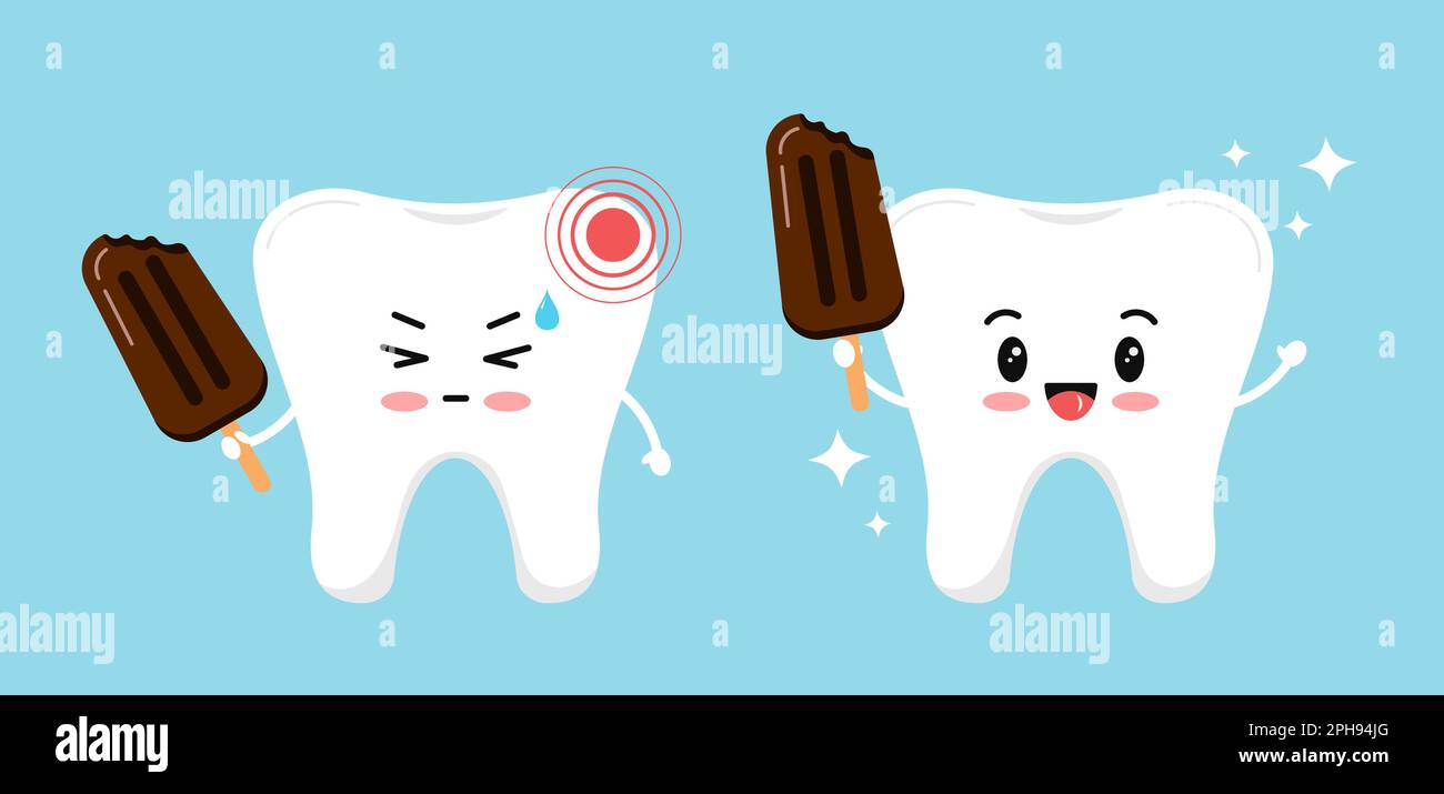 Sensitive tooth and healthy tooth before after treatment icon set Stock ...