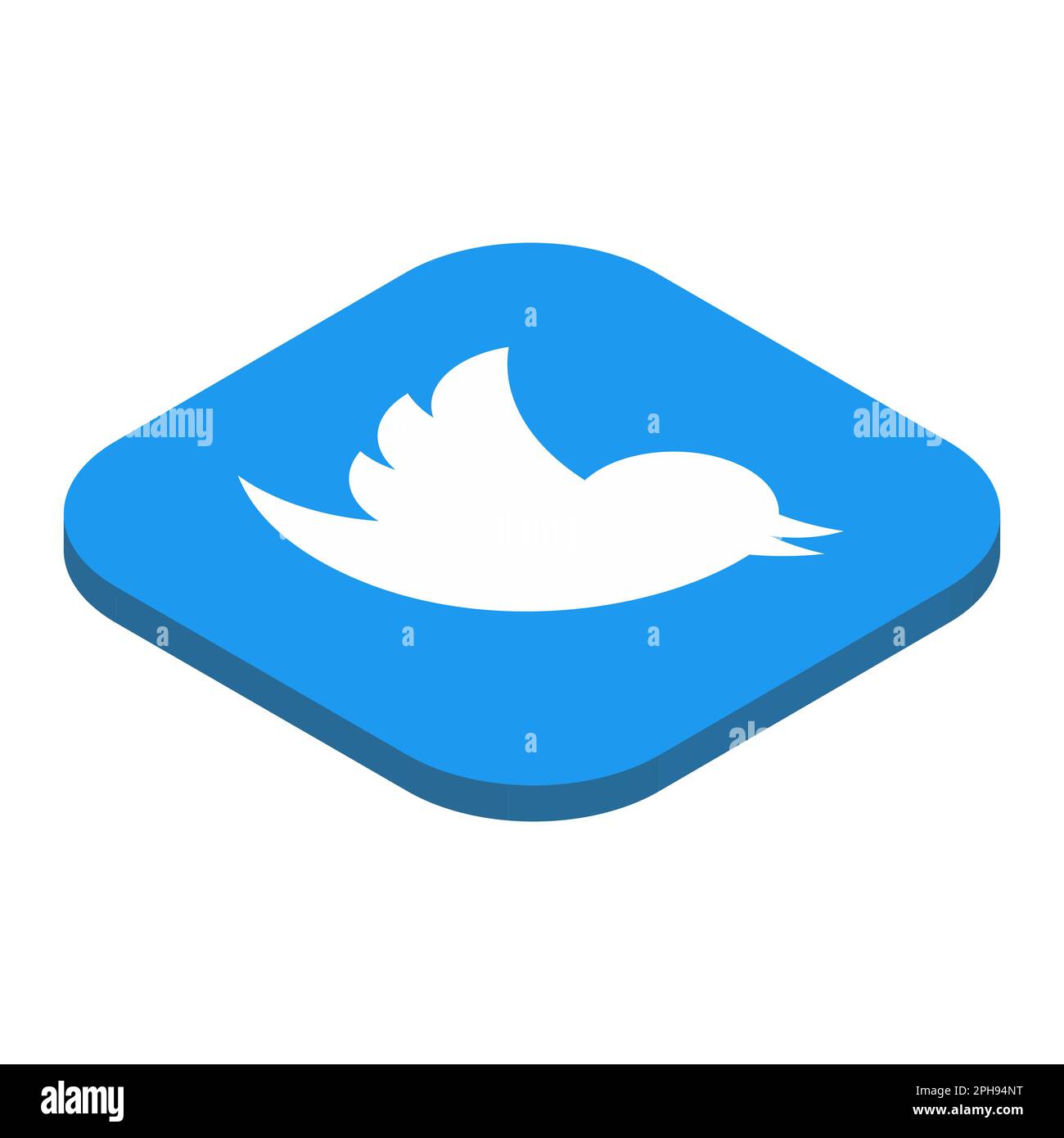 Twitter social media app icon. 3D isometric square with rounded corners ...