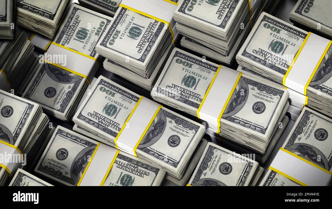 100 Dollar lots stack money background. 3D illustration Stock Photo - Alamy