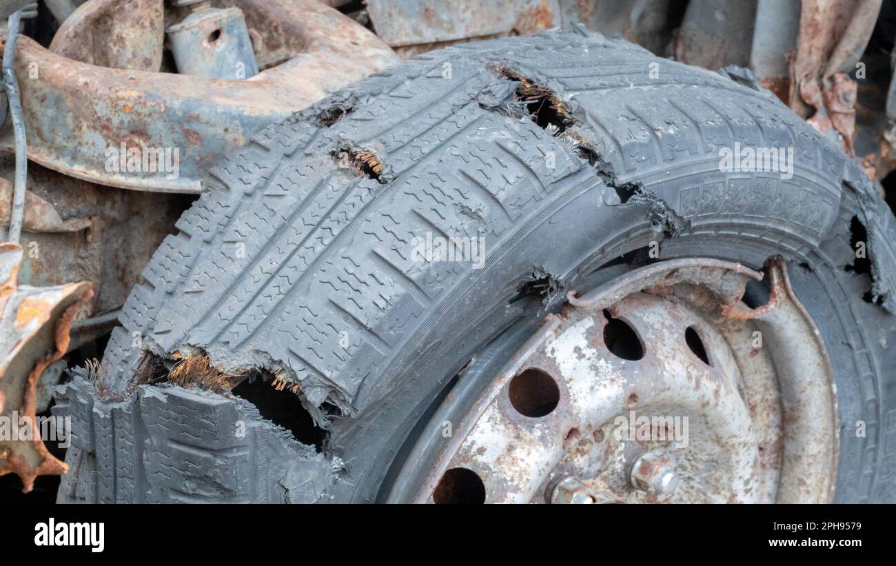 The police shot through the wheel while chasing the offender. Bullet ...