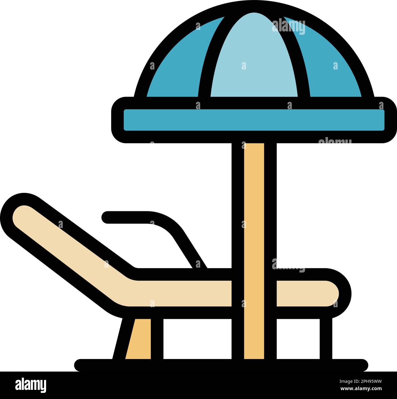 Sunbed icon. Outline sunbed vector icon for web design isolated on white background color flat ...