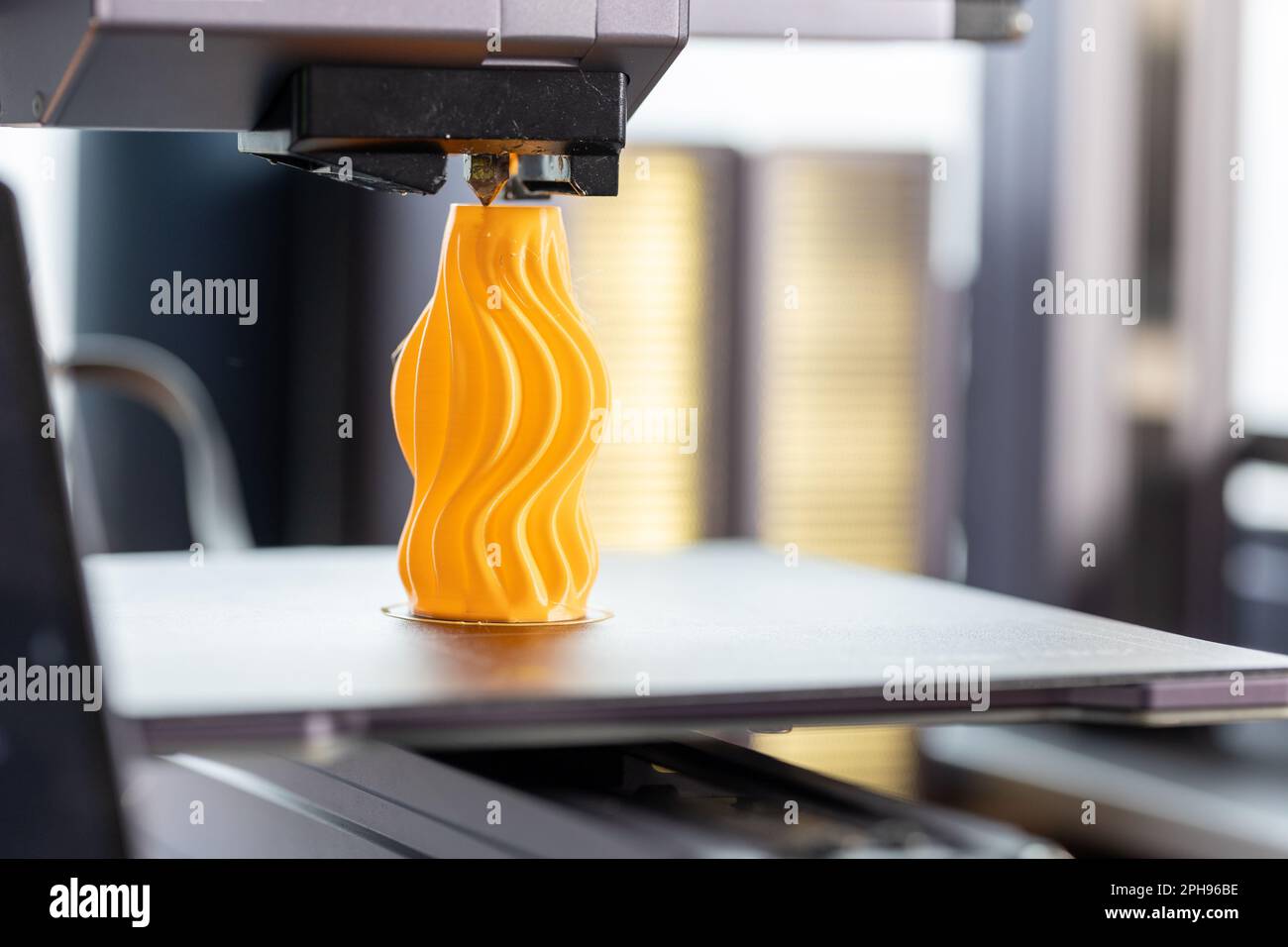 Application for control 3D printer displayed on smartphone. Against the ...