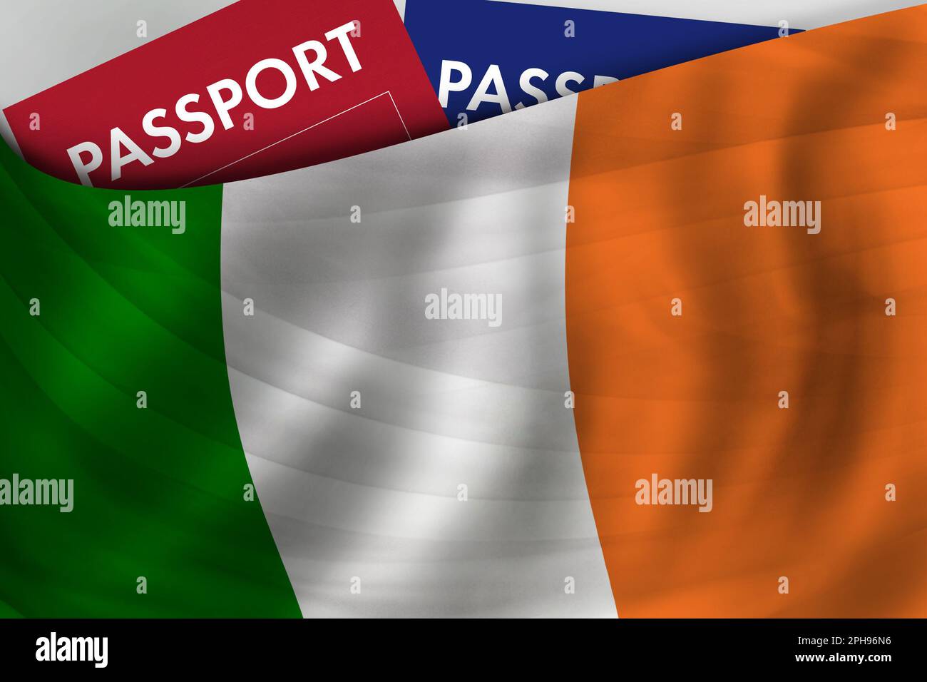 Irish flag background and passport of Ireland. Citizenship, official ...