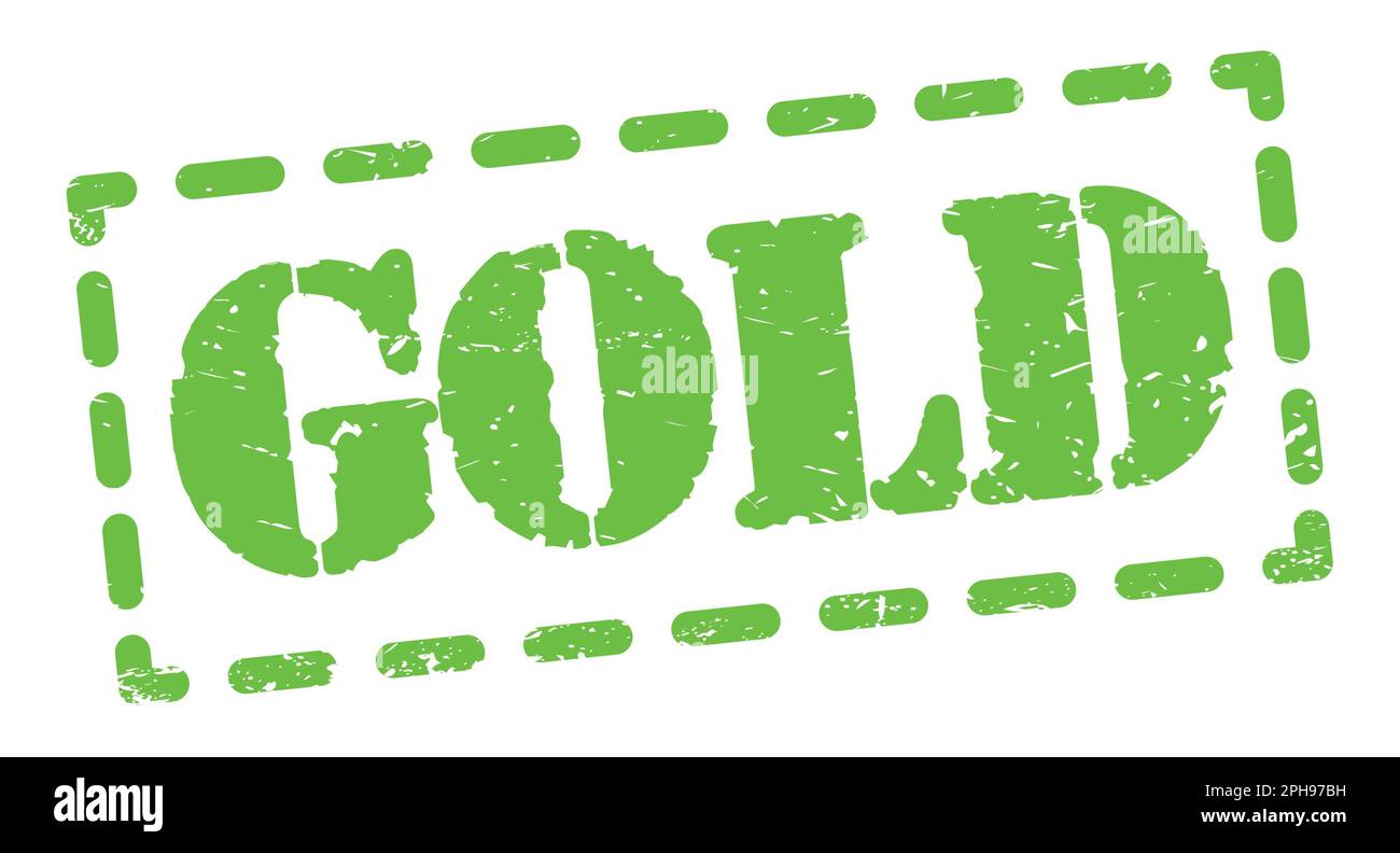 GOLD text written on green dash stamp sign Stock Photo - Alamy