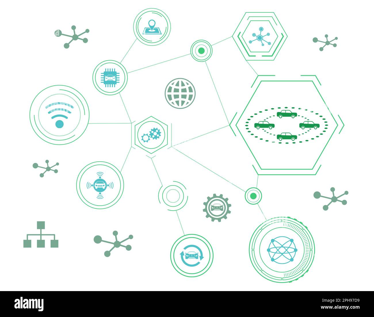 Concept of connected cars with connected icons Stock Photo - Alamy