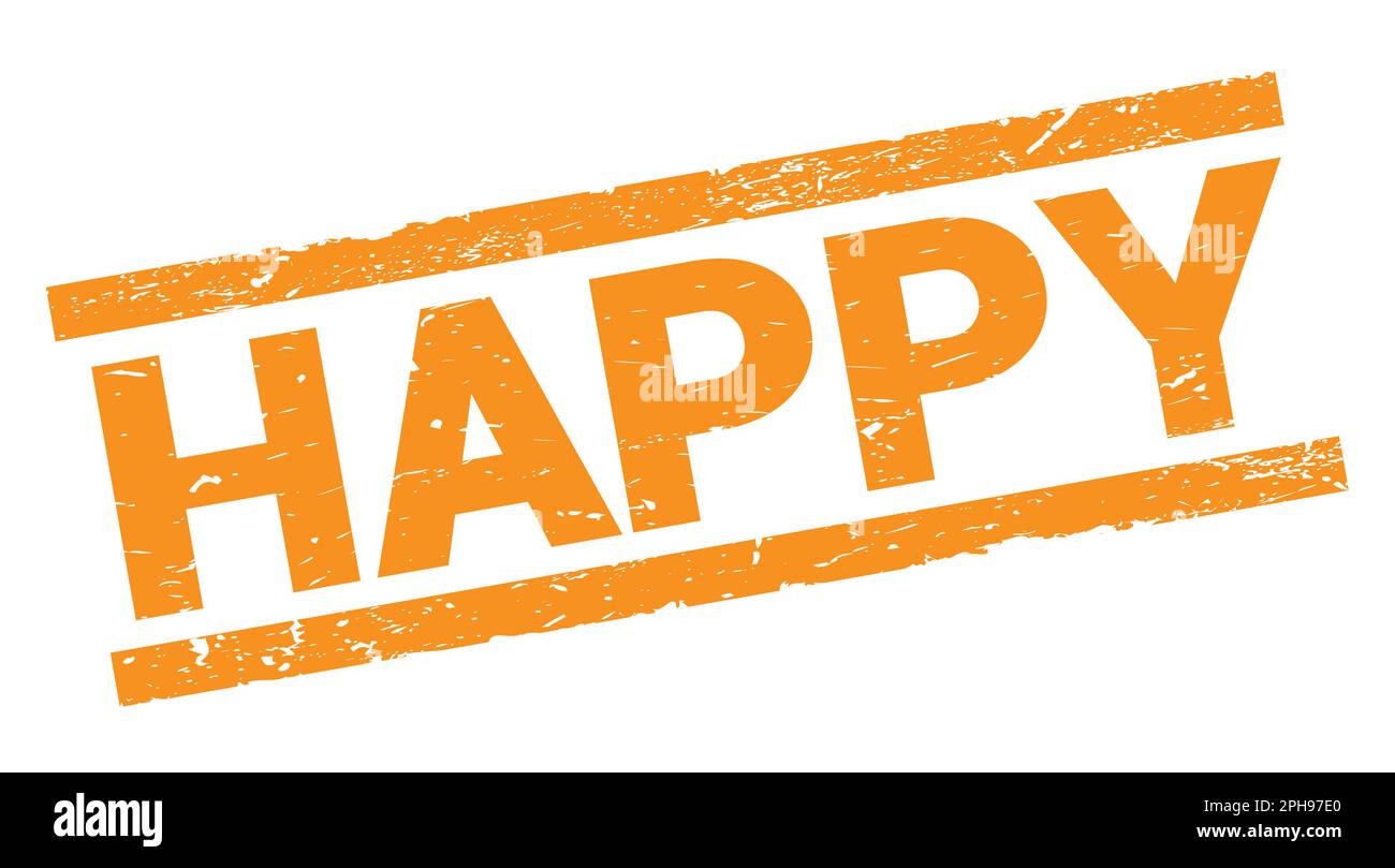 HAPPY text written on orange rectangle stamp sign Stock Photo - Alamy