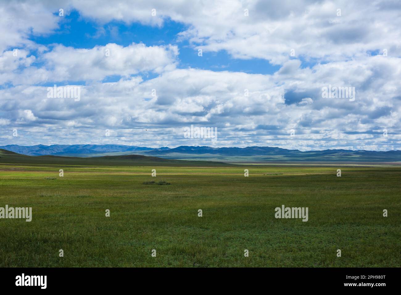 A scenic landscape featuring rolling fields with a few scattered clouds ...