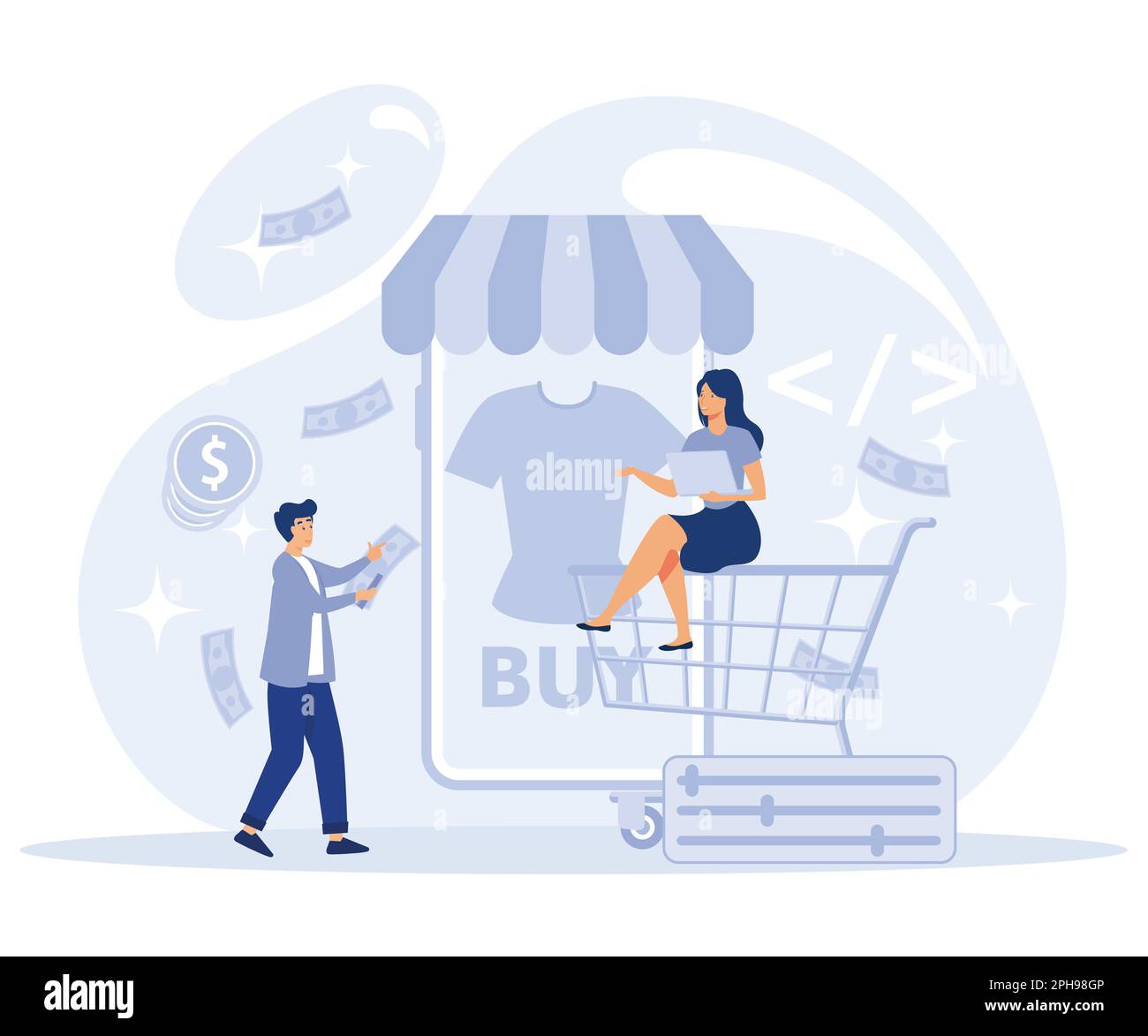 Remote developers concept. E-commerce development, cross-platform. flat ...