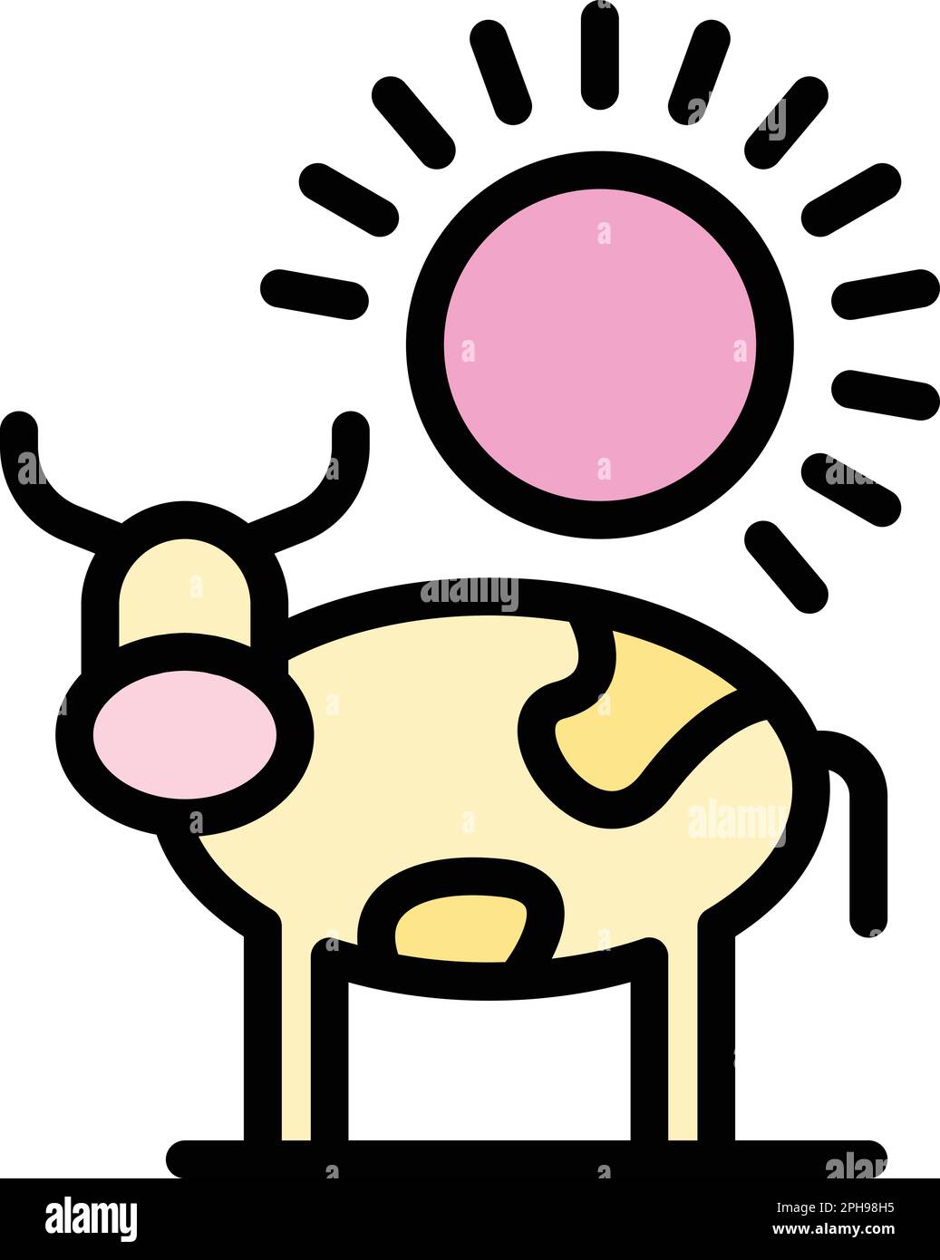 Ranch cow under sun icon. Outline Ranch cow under sun vector icon for ...