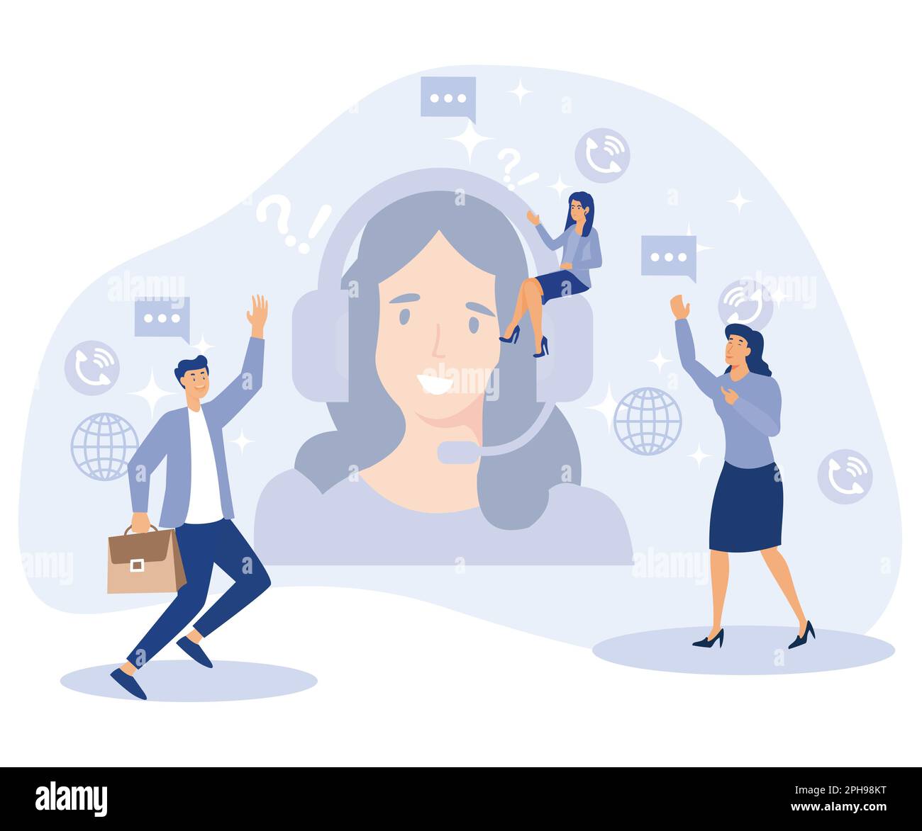 Customer service concept. Hotline operator in headset consults client ...