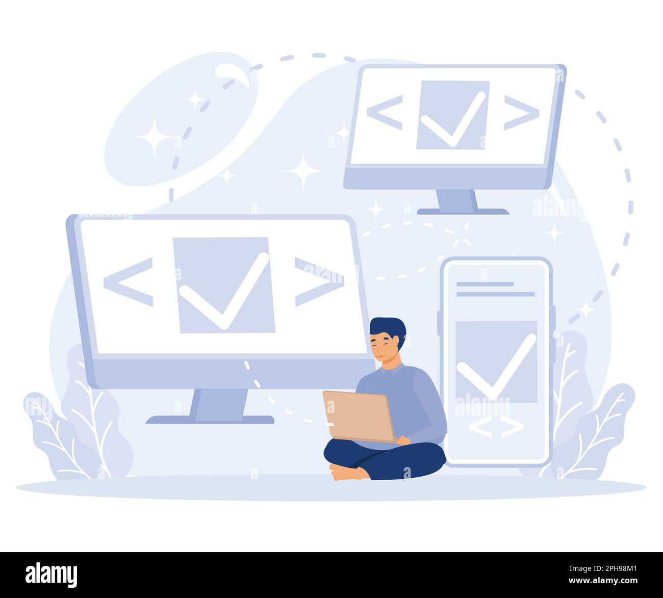 Remote Developers Concept E Commerce Development Cross Platform Flat Vector Modern