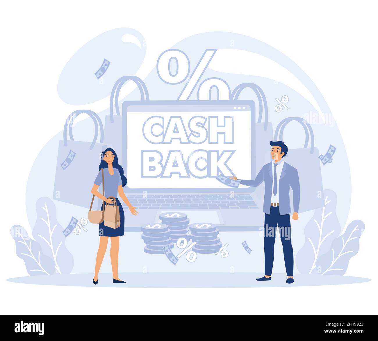 Cash back. Money refund, online shopping, money growth concept. flat ...