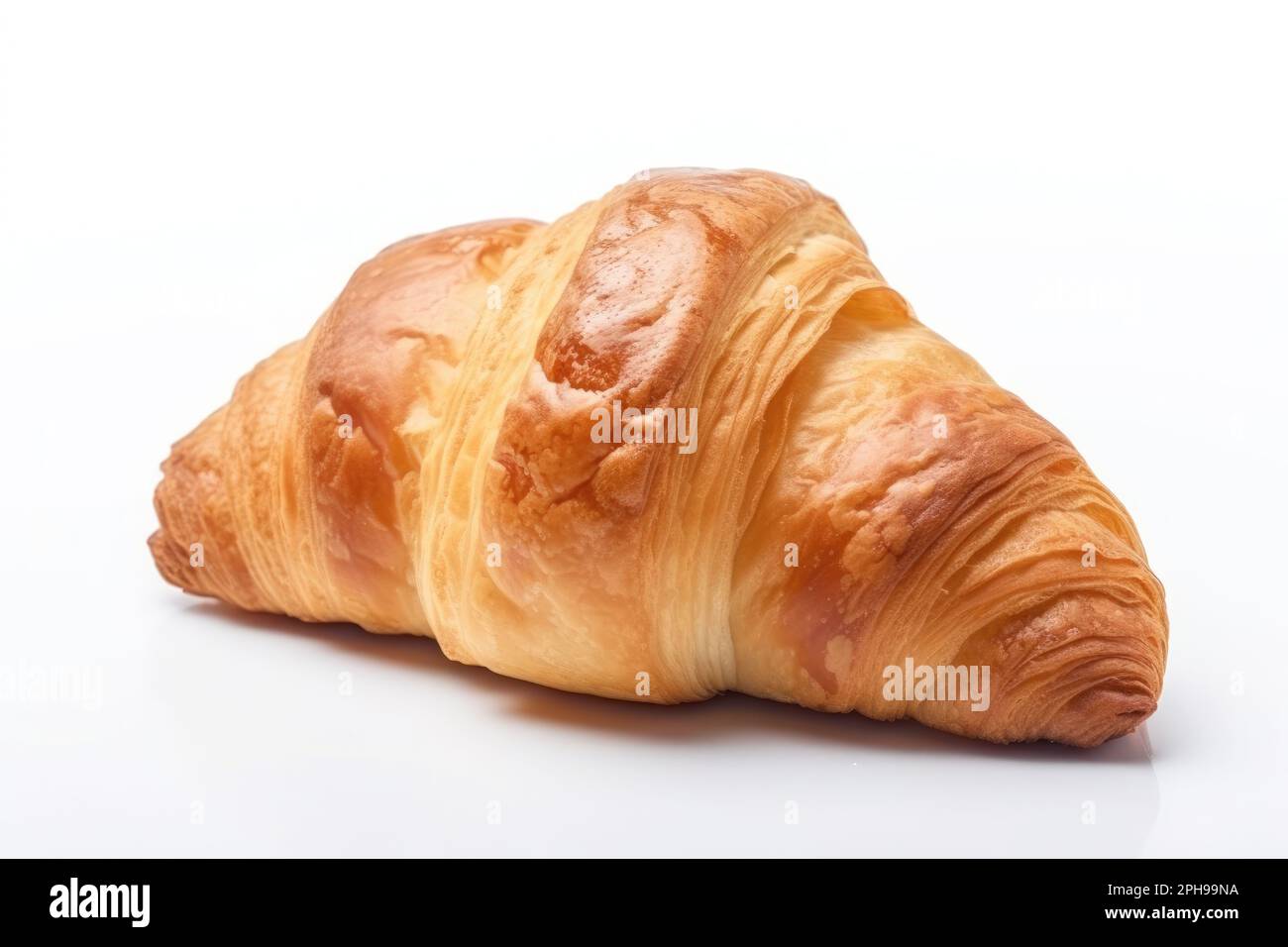 Golden croissant with flaky layers on a white background, perfect for ...