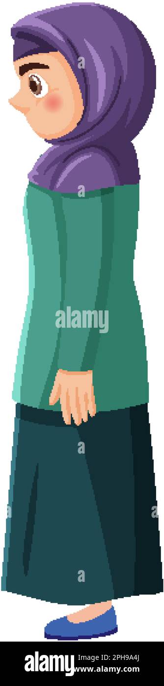 Side View of Muslim Girl Cartoon Character illustration Stock Vector ...
