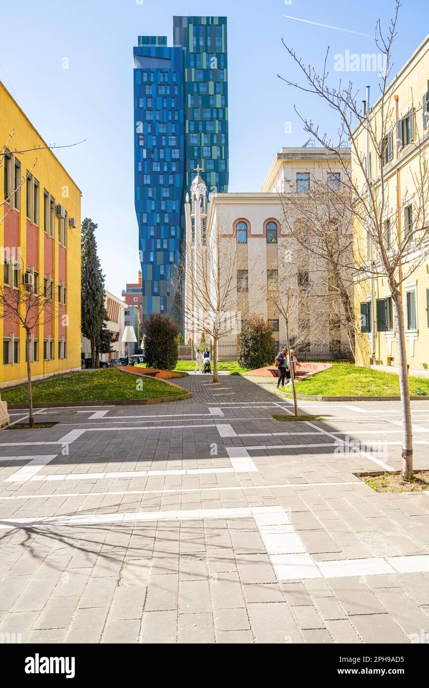 Tirana, Albania. March 2023. classic and modern buildings in the city ...