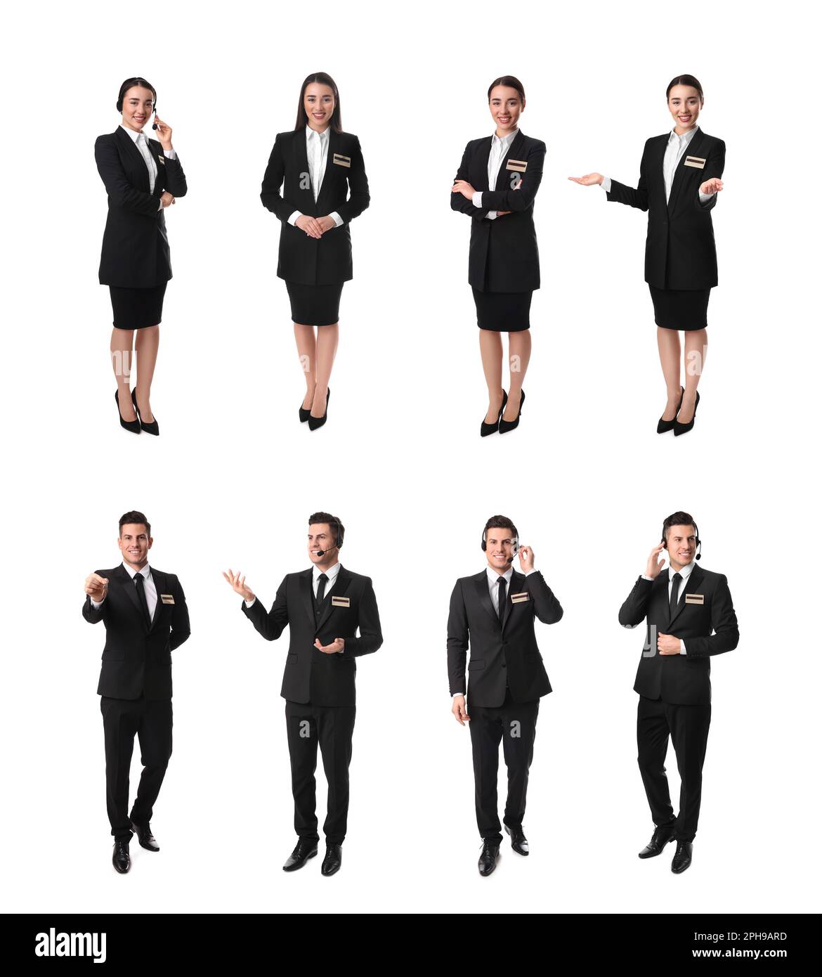 Collage with photos of receptionists on white background Stock Photo ...