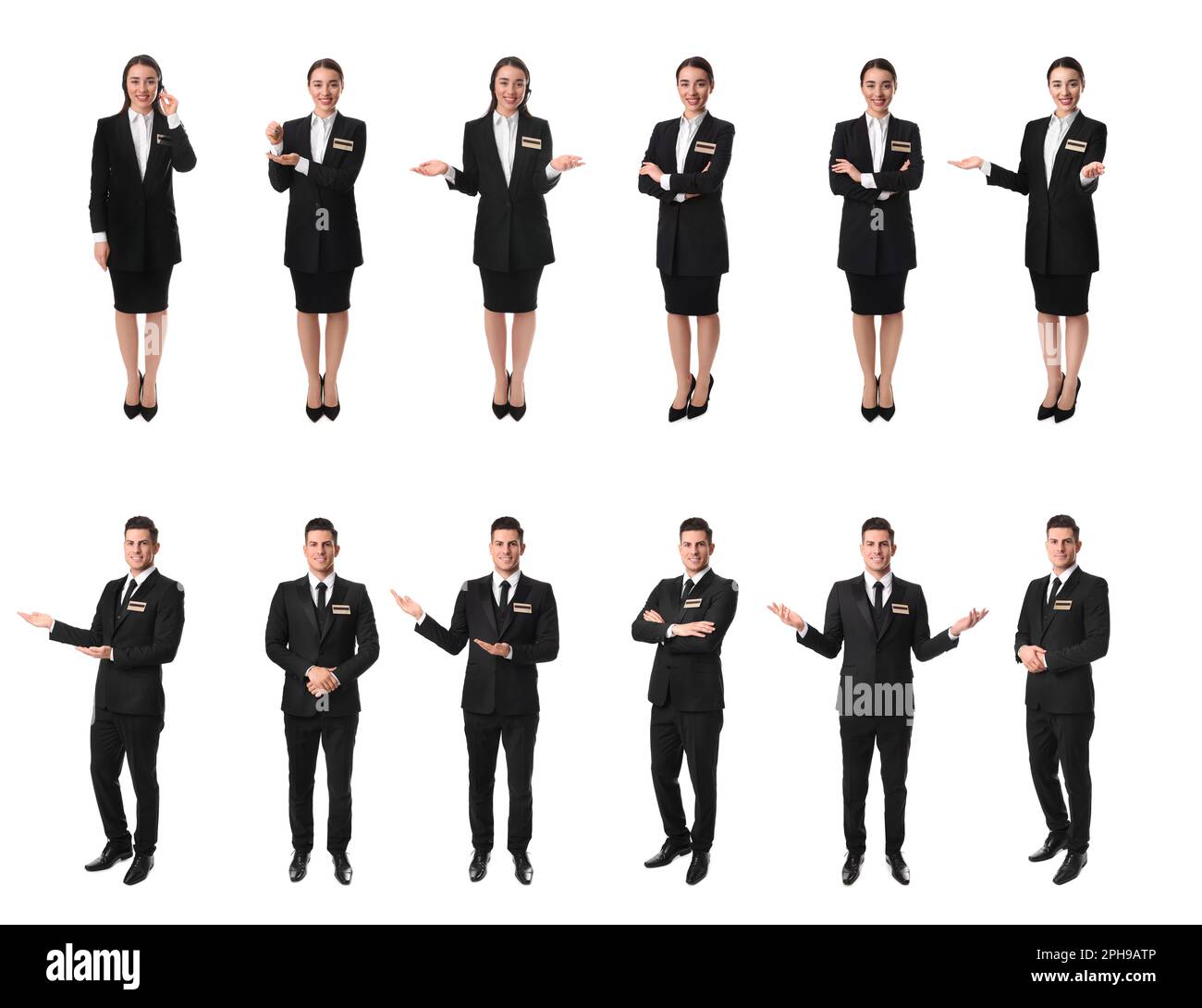 Collage with photos of receptionists on white background Stock Photo ...
