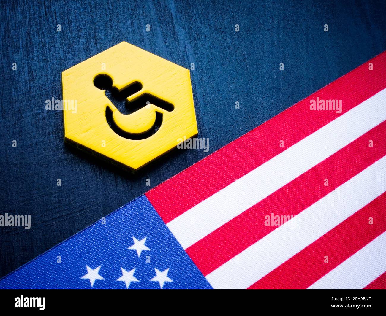 Plate with disability person sign and the USA flag Stock Photo - Alamy