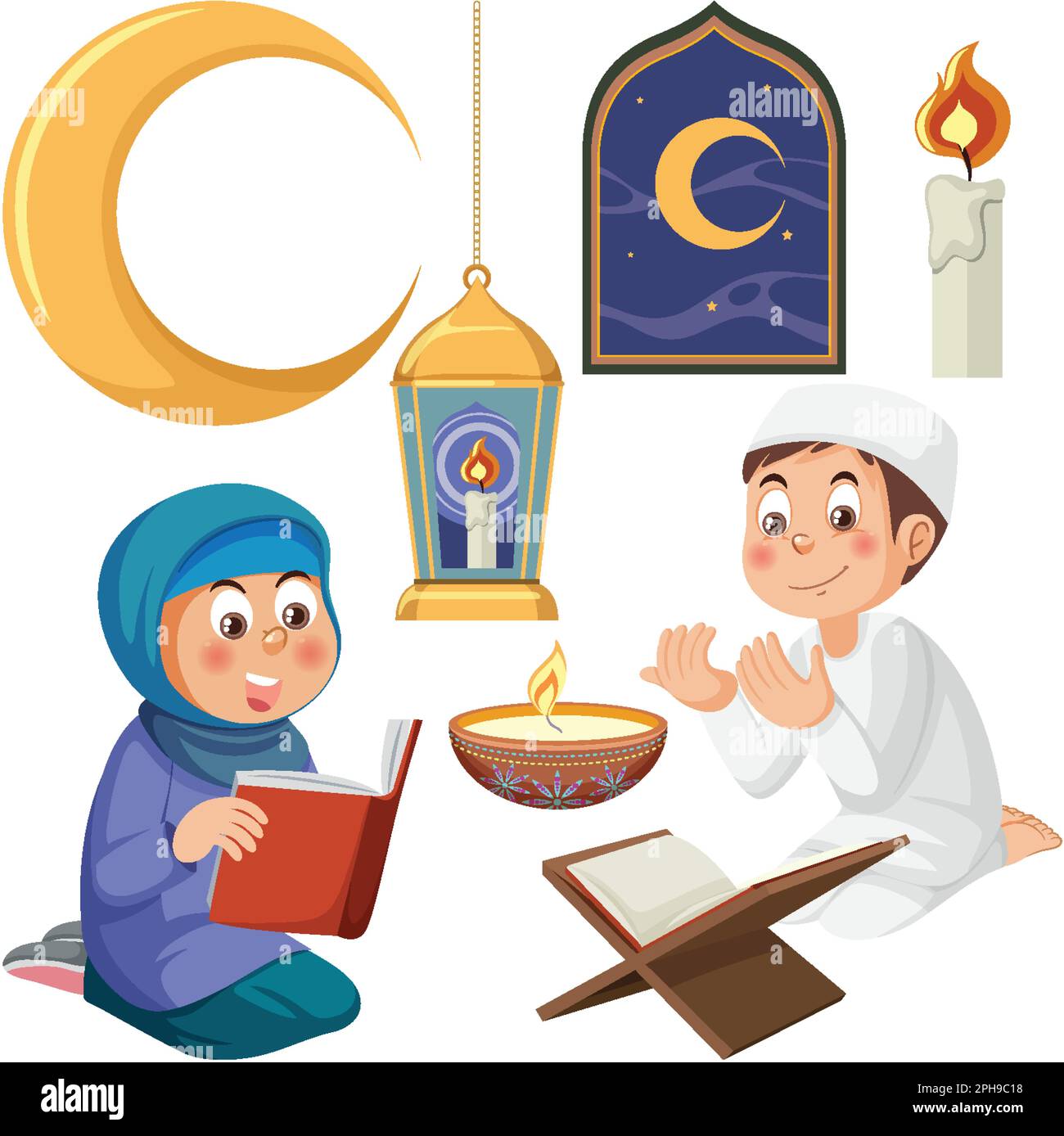 Muslim cartoon characters and objects vector illustration Stock Vector ...