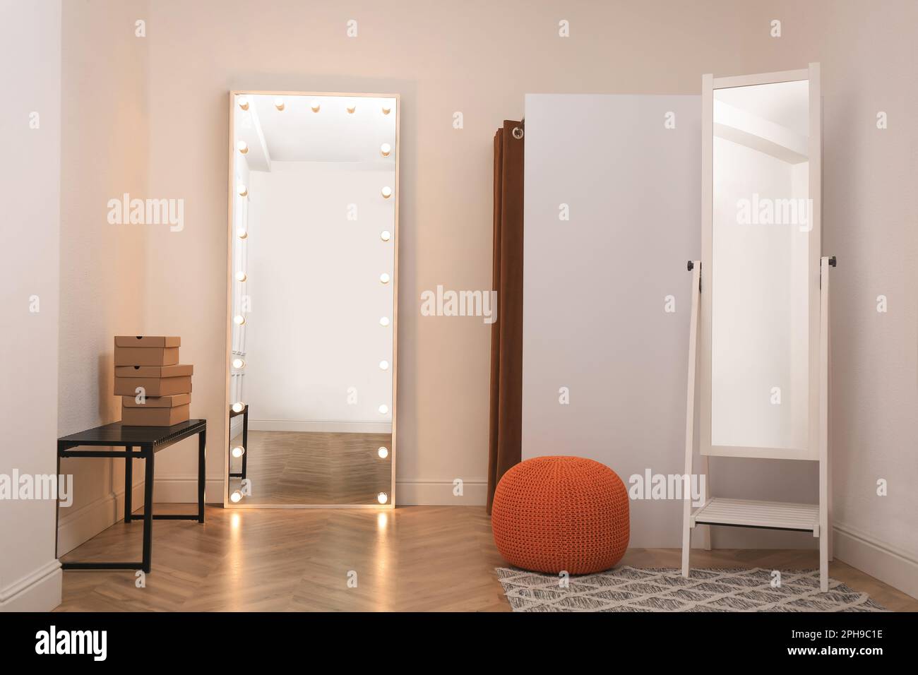 Fashion store interior with dressing room. Modern design Stock Photo ...