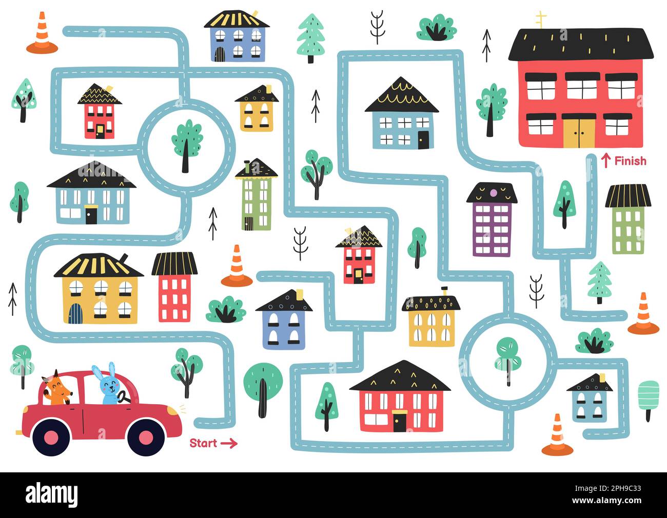 Maze puzzle for kids. Cute animals driving a car activity page Stock ...