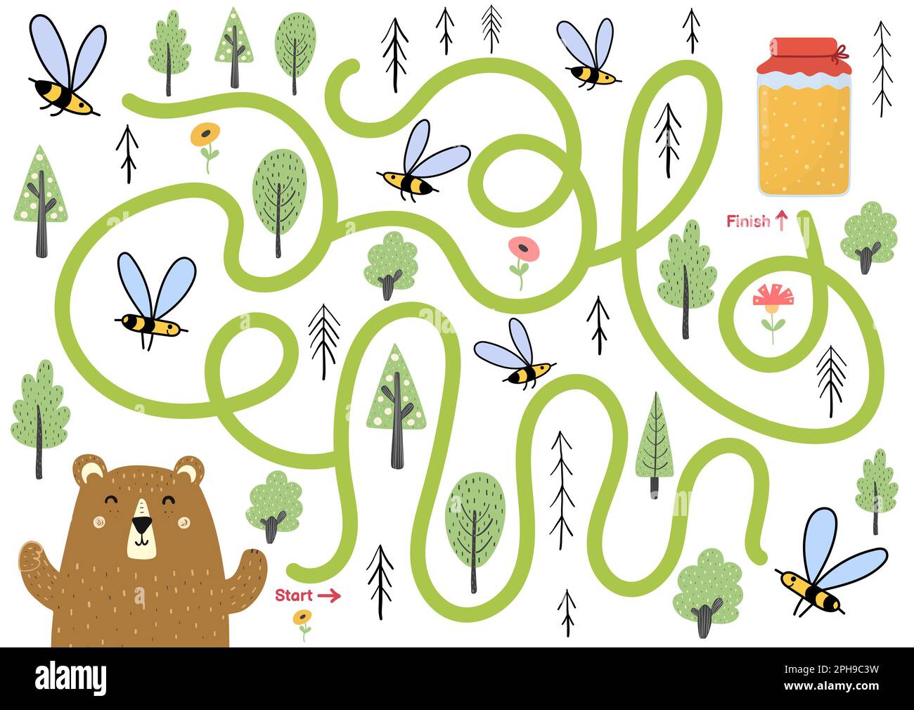 Maze puzzle for kids. Help cute bear find way to honey jar. Activity ...