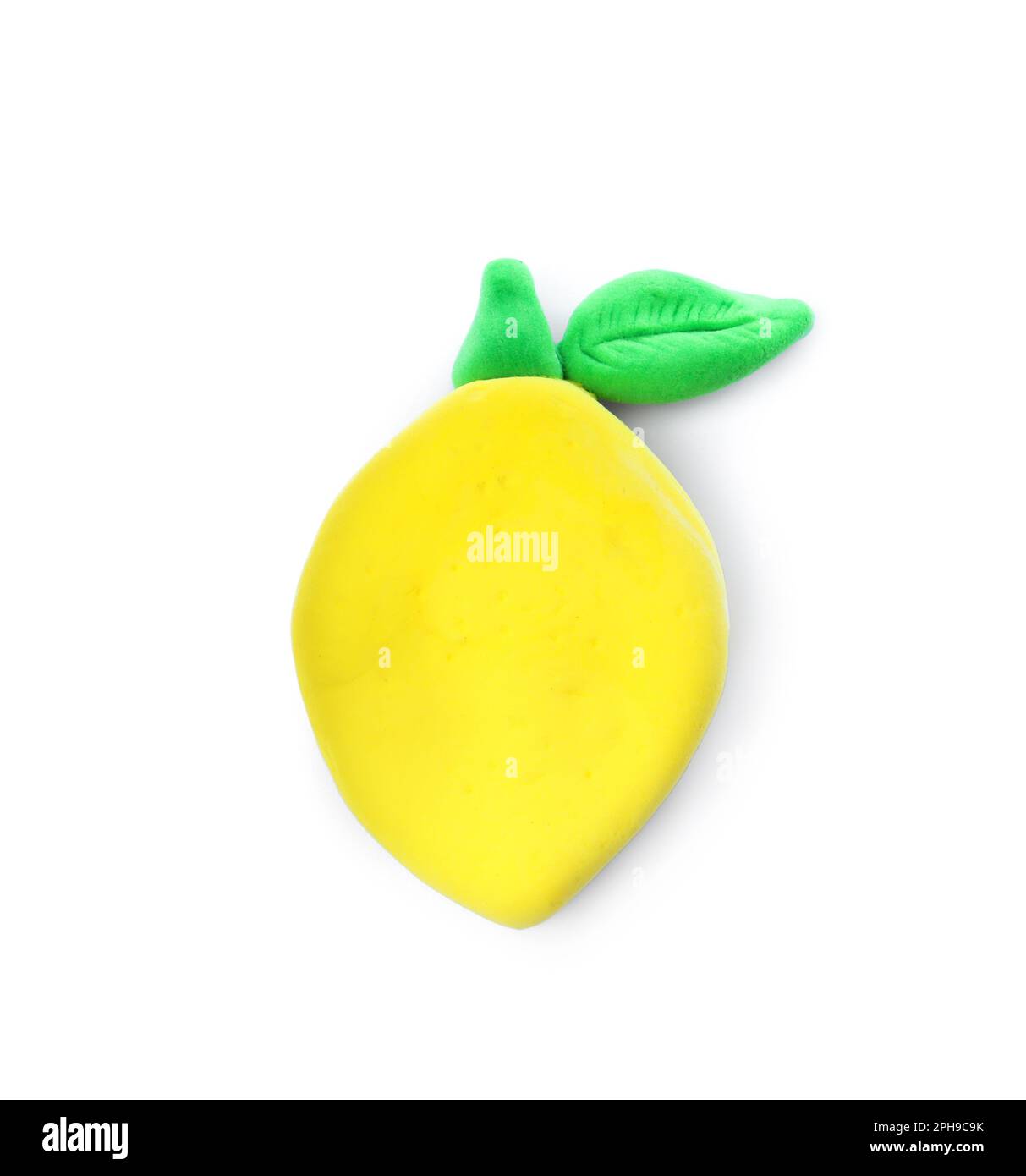 Yellow lemon made from play dough on white background, top view Stock ...