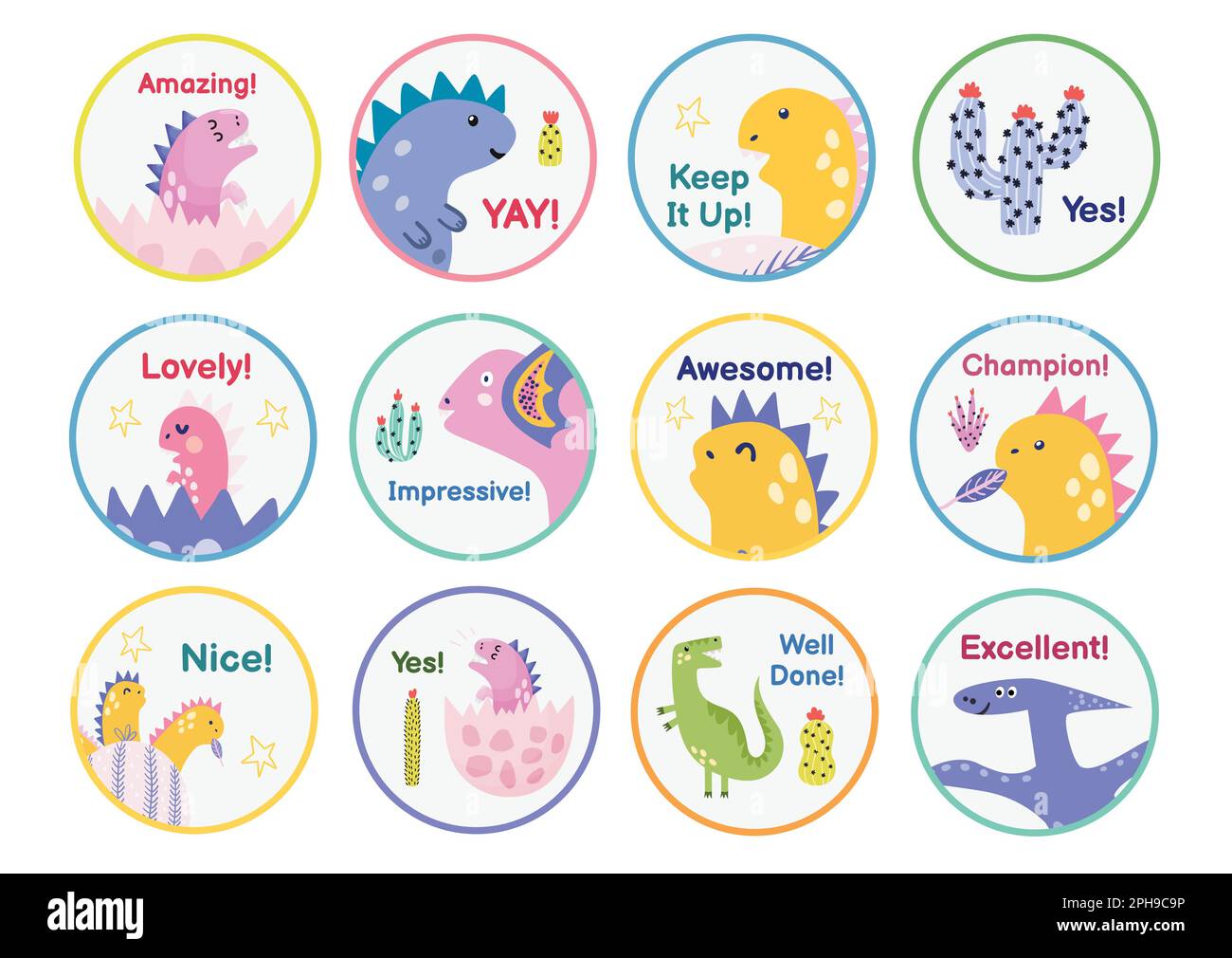 Reward stickers collection with cute dinosaurs. Teachers award badges ...