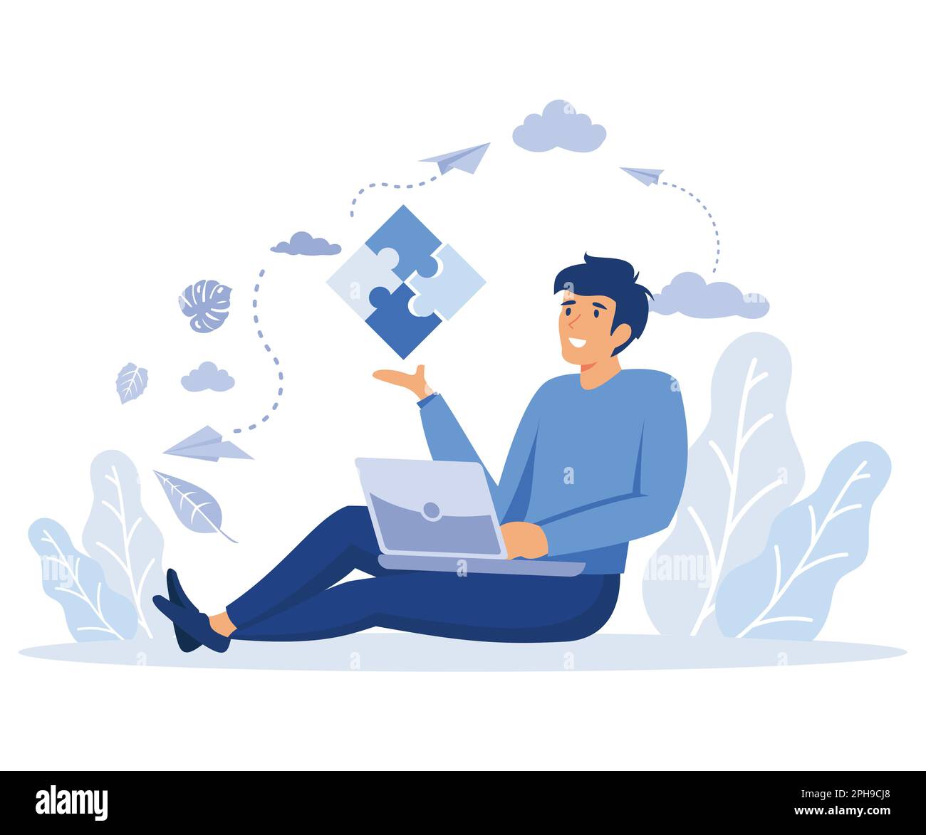 puzzle elements, people connecting puzzle elements. Symbol of teamwork ...