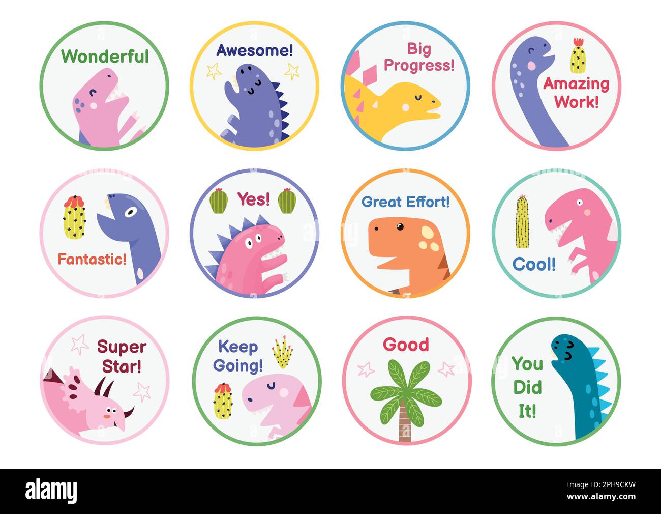 Reward stickers collection with cute dinosaurs. Teachers award badges ...