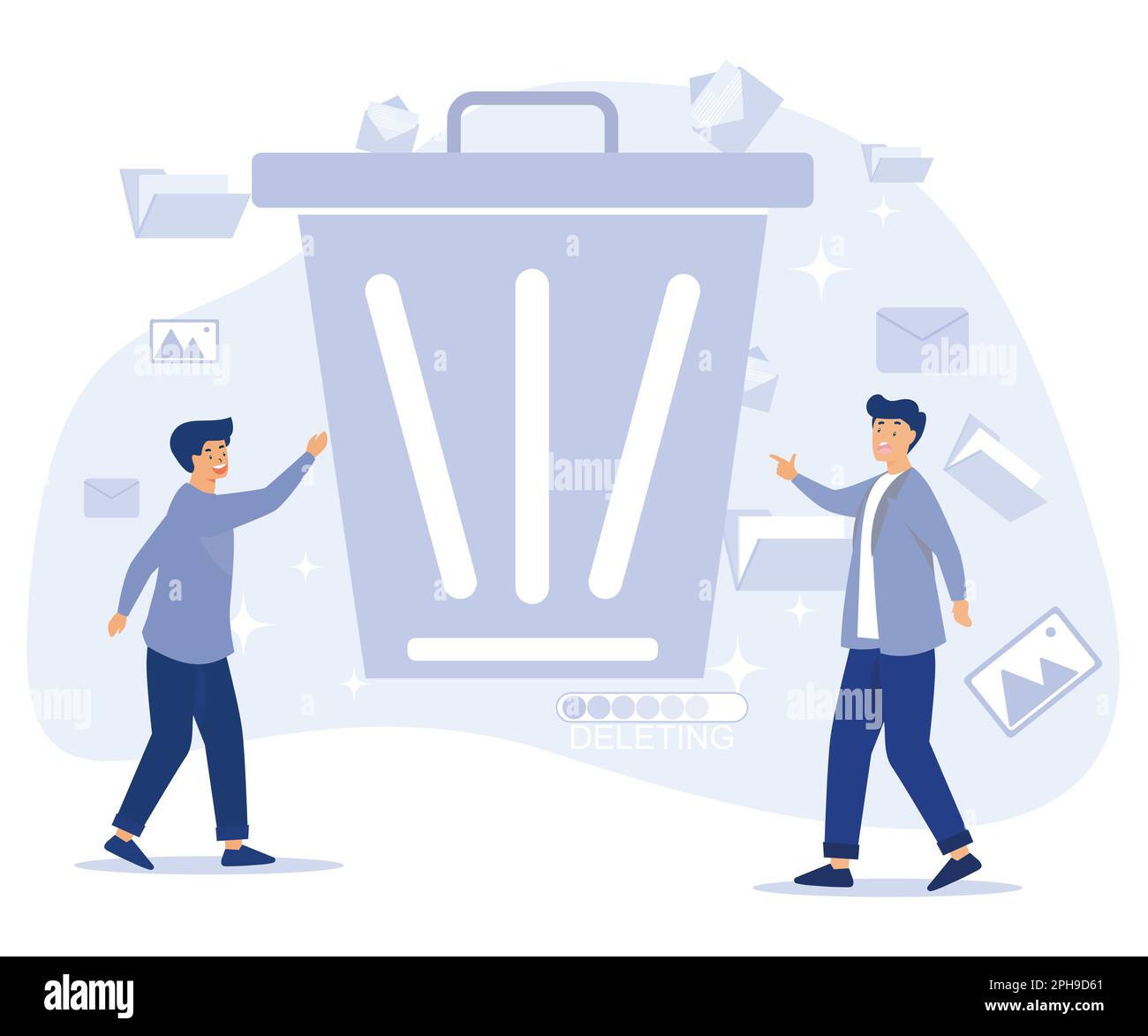 Delete concept. Tiny people deleting data. Flat vector modern ... Delete concept. Tiny people deleting data. Flat vector modern ...