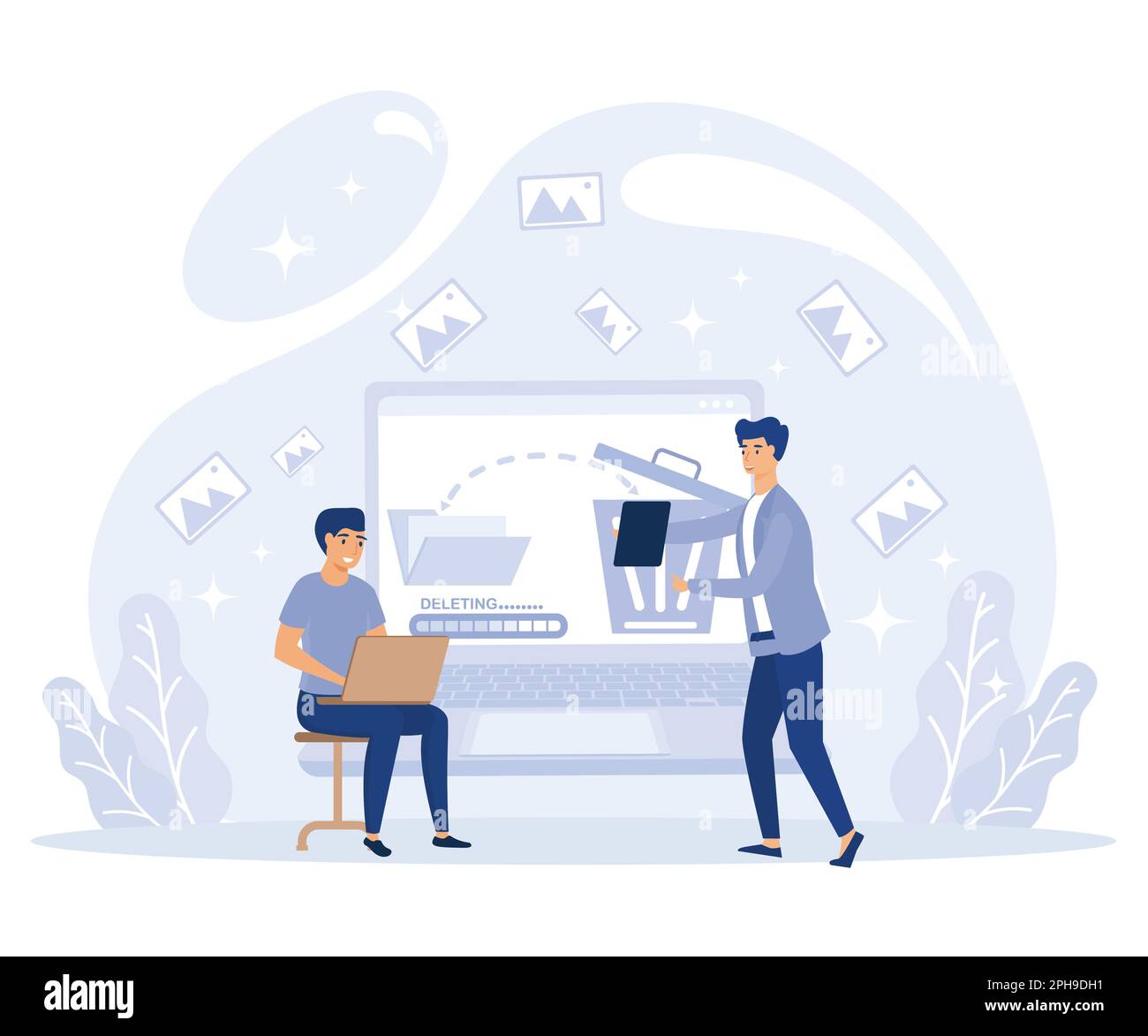 Delete concept. Tiny people deleting data. Flat vector modern ...