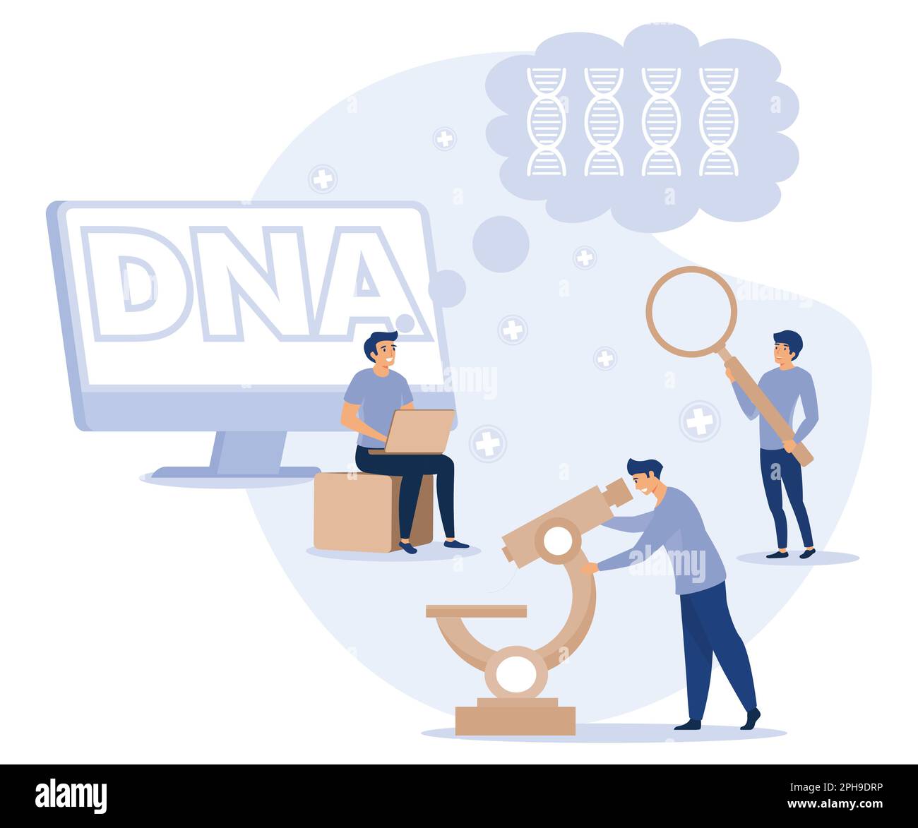 Genetic DNA Science concept. Big gene helix sign. Lab equipment. Flat ...