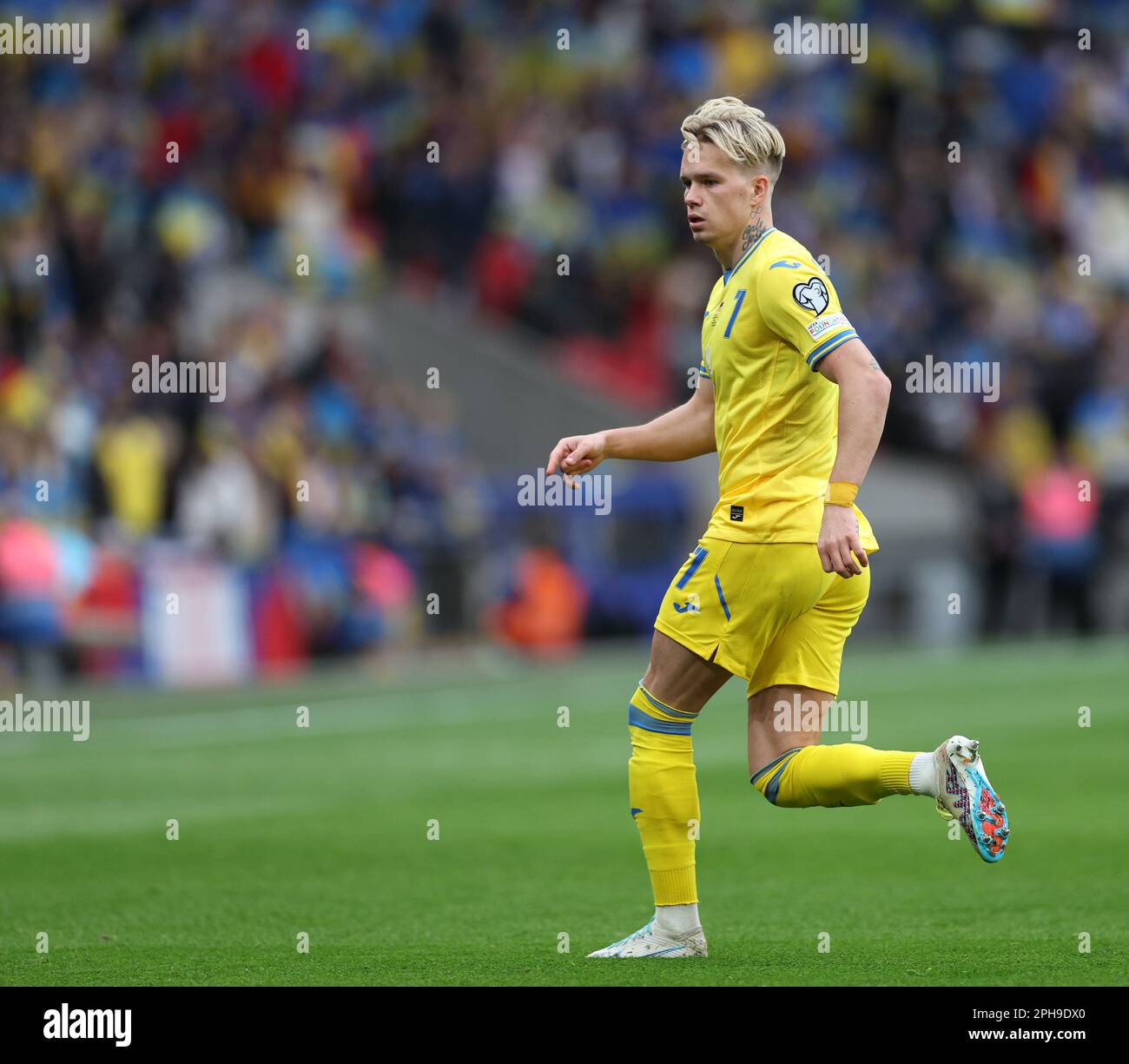 London, UK. 26th Mar, 2023. Mykhailo Mudryk of Ukraine during the UEFA ...
