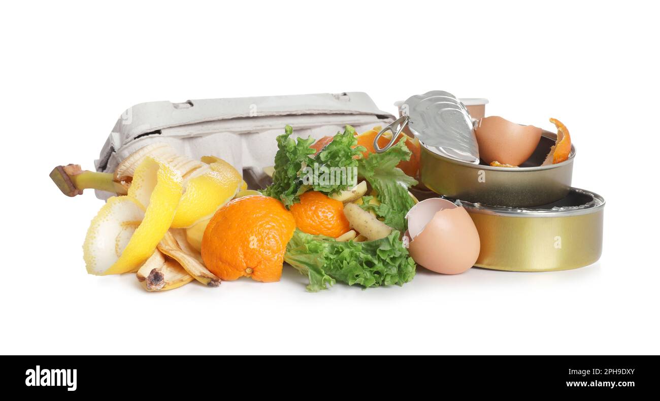 Pile of garbage on white background. Rubbish recycling Stock Photo - Alamy