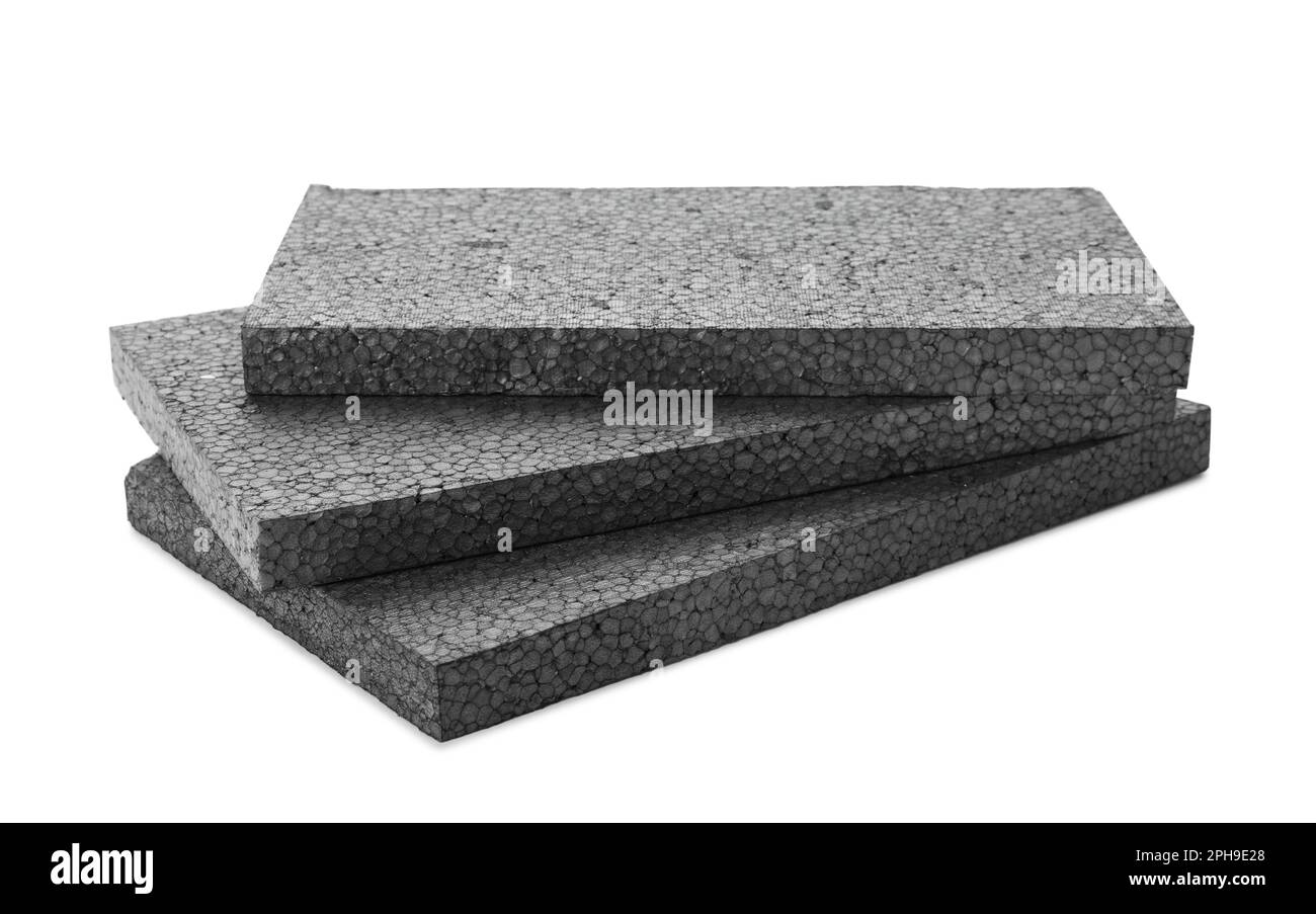 Stack of grey styrofoam sheets on white background Stock Photo - Alamy
